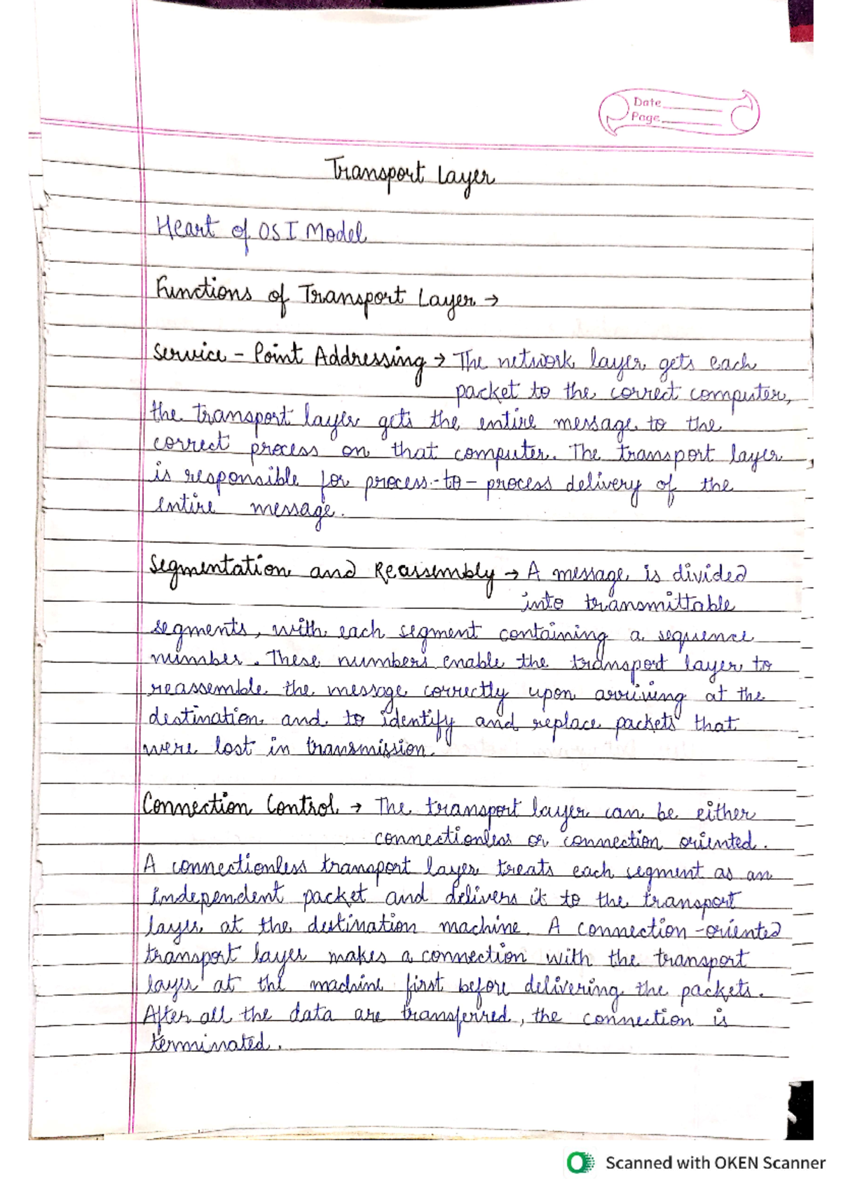 CN unit-4,5-1 - CN notes - Date Page Transport layer Heart of OS I ...
