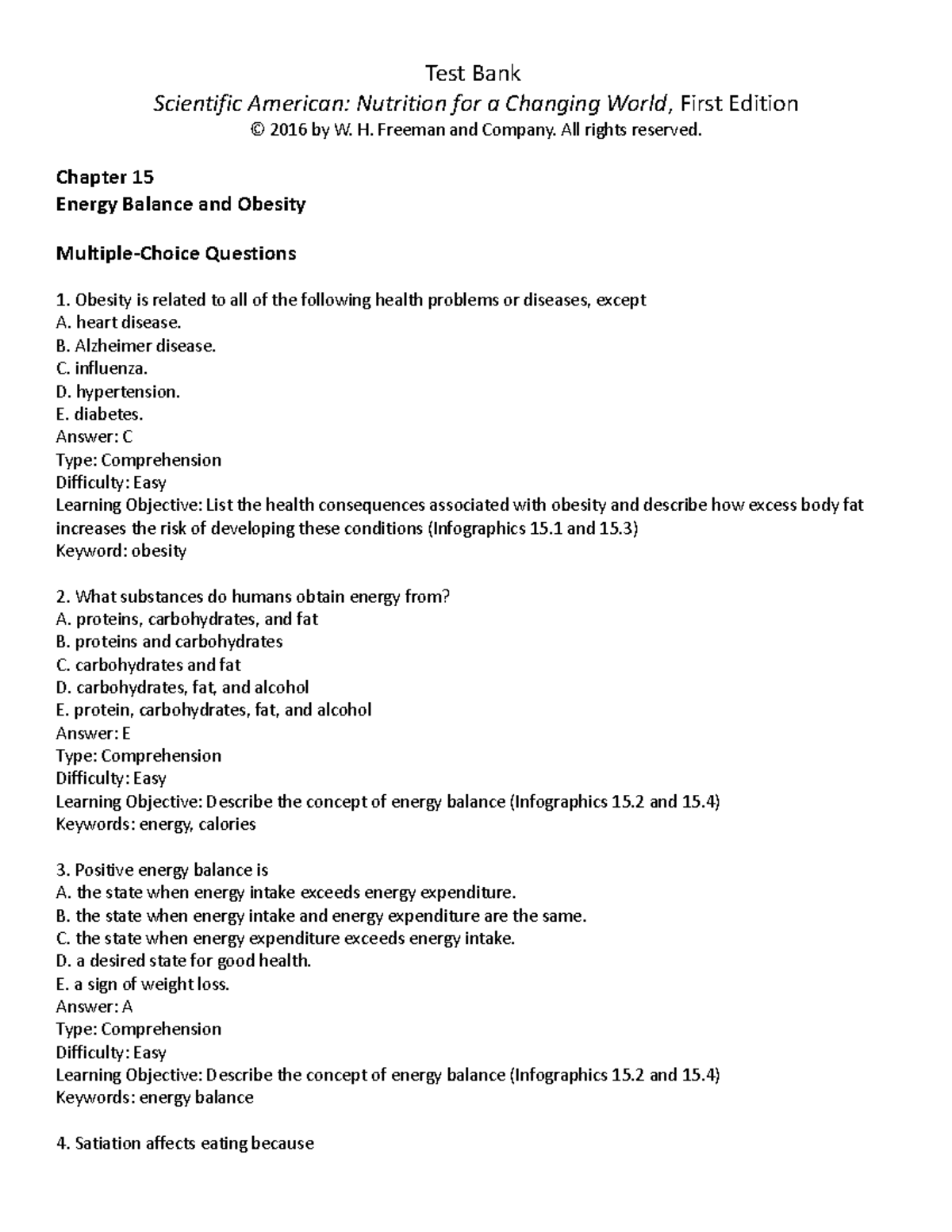 Ch 15 test - nutrition and diabetes test ch 15 - Test Bank Scientific ...