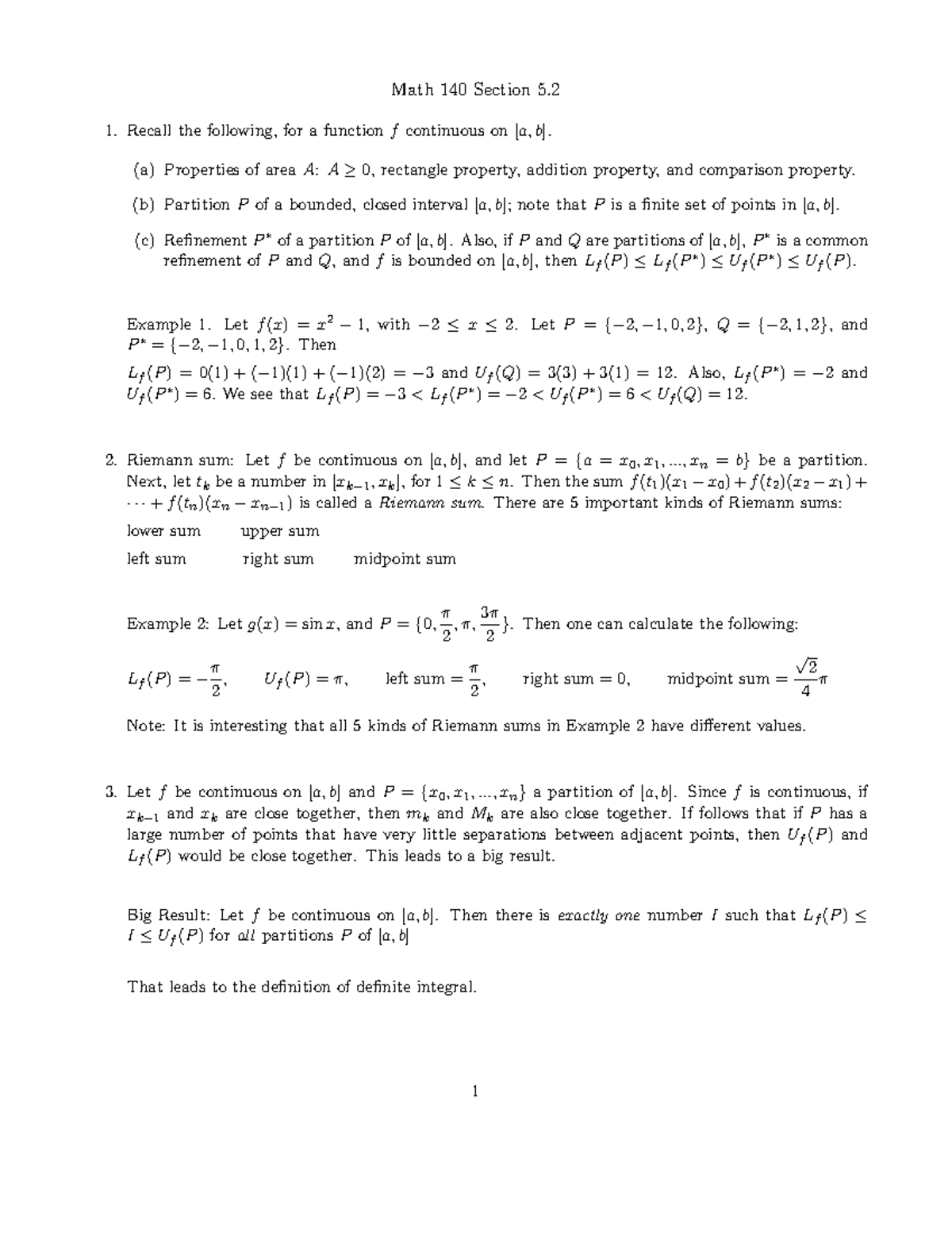 M140 S5 - Denny Gulick practice problems - Math 140 Section 5. Recall the following, for a ...
