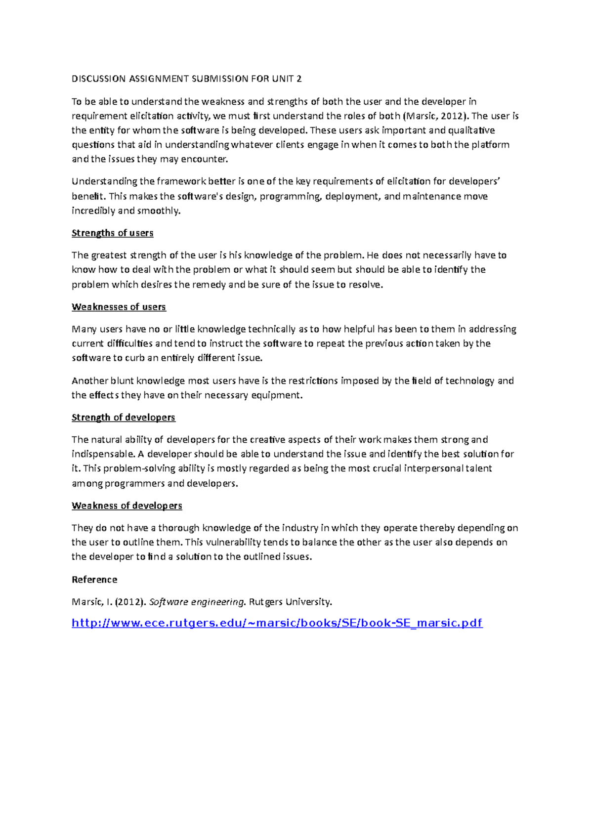 Discussion Assignment Submission For Unit 2 Discussion Assignment Submission For Unit 2 To Be