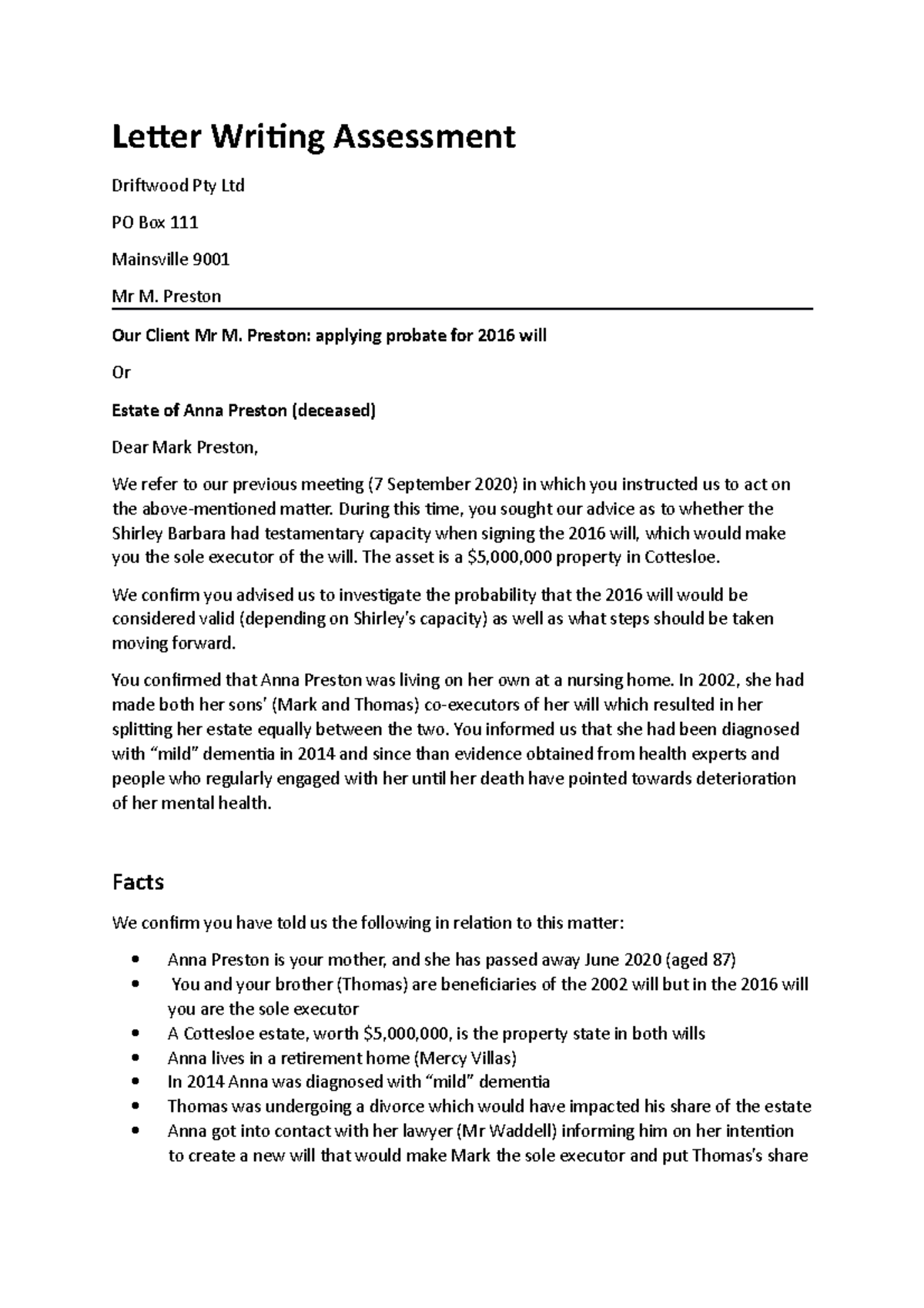 Letter Writing Assessment (BJU200) - Letter Writing Assessment ...