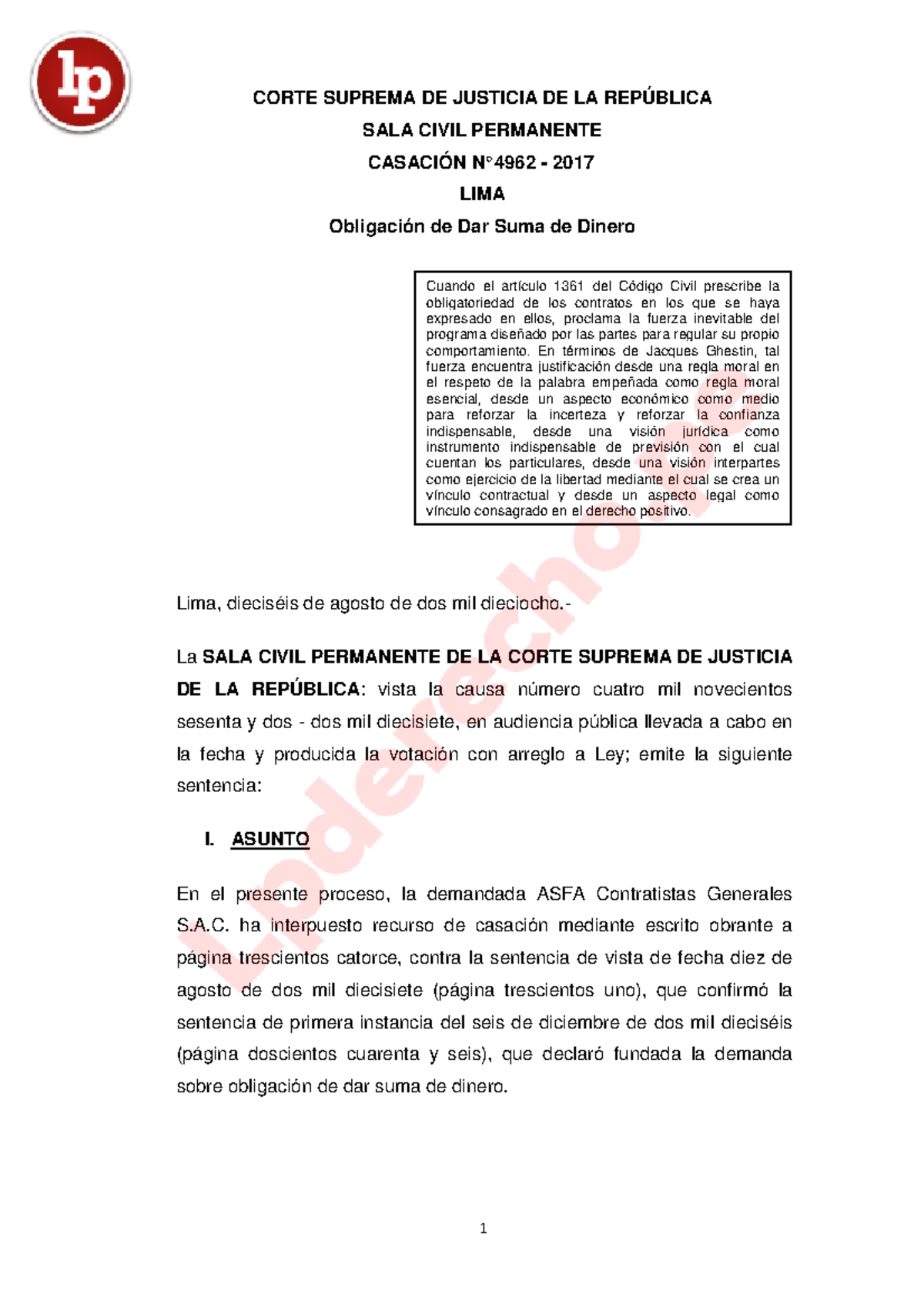 Casacion 4962 2017 Lima LP - SALA CIVIL PERMANENTE CASACIÓN N° 4962 ...