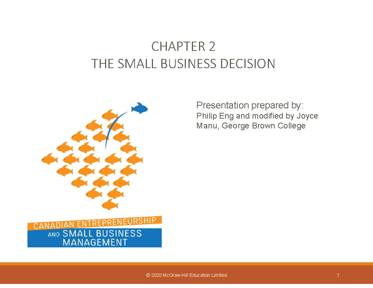 Week 2 Balderson 11e PPT CH02 - CHAPTER 2 THE SMALL BUSINESS DECISION ...
