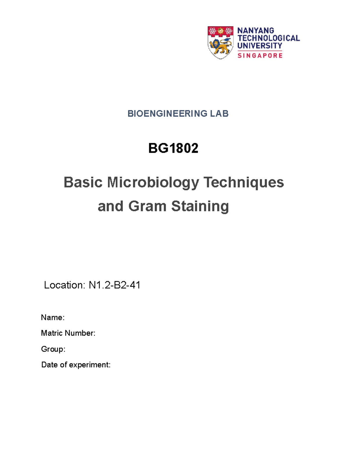 BG1802 Lab 5 - Lab 5 - BIOENGINEERING LAB BG Basic Microbiology ...