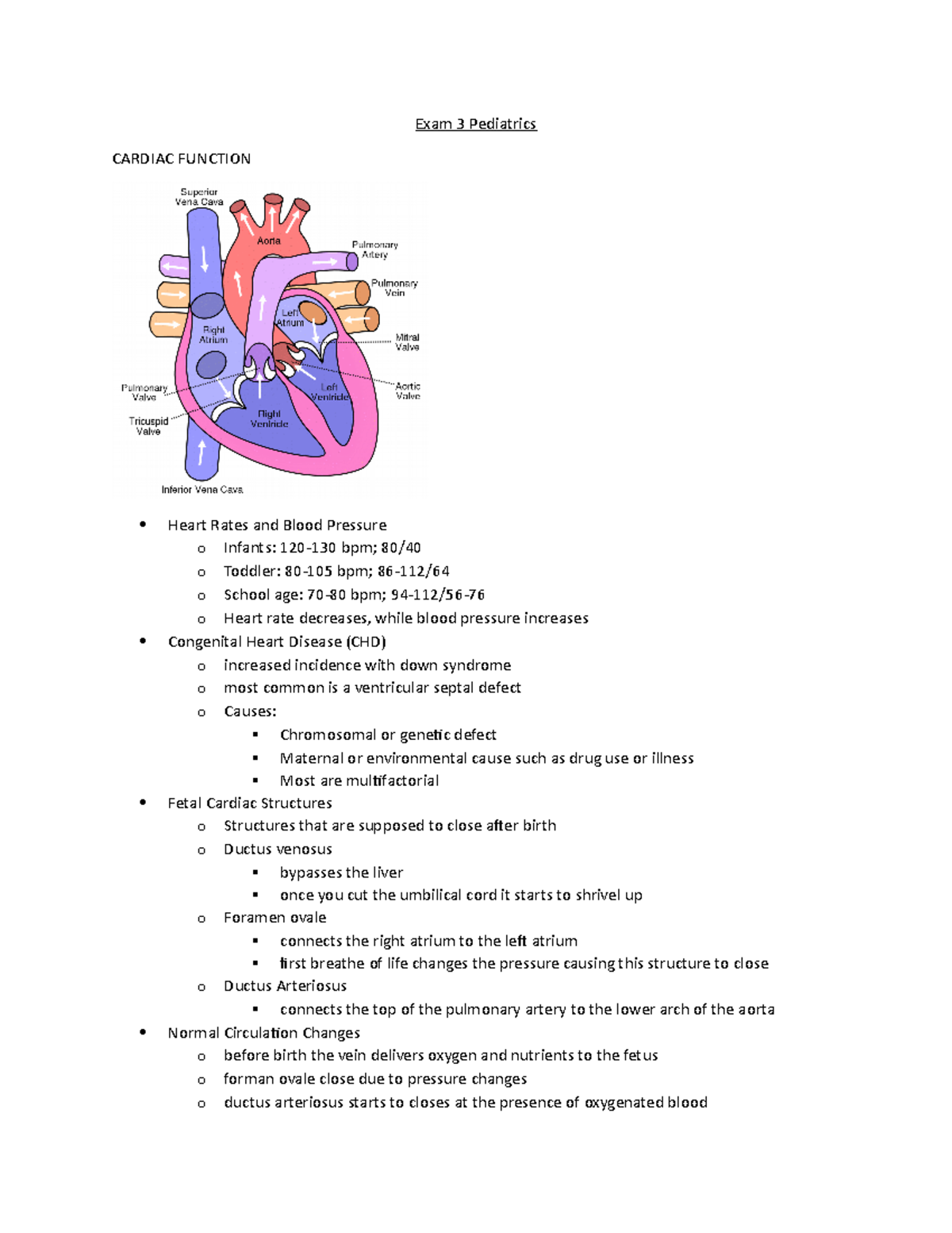 Exam 3 Pediatrics - Lecture notes notes - Exam 3 Pediatrics CARDIAC ...