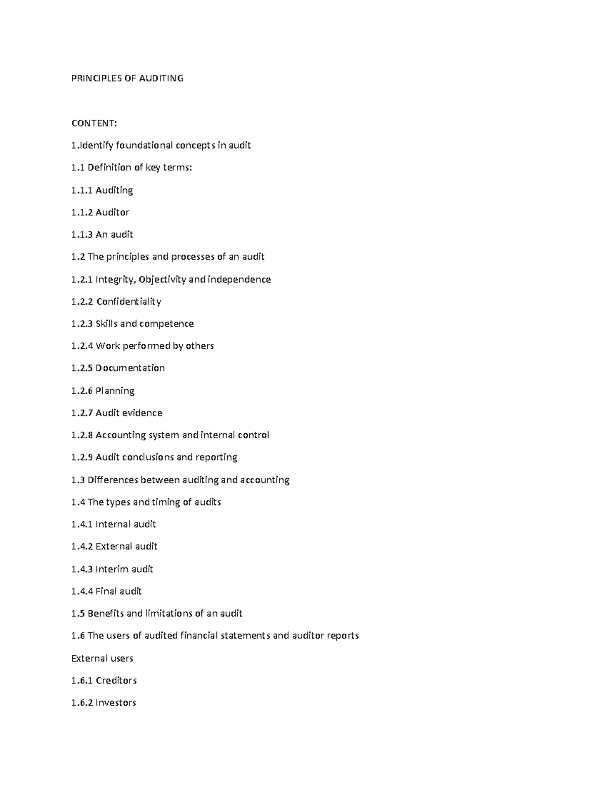 Principles OF Auditing. ABDL - PRINCIPLES OF AUDITING CONTENT: 1 foundational concepts in audit ...