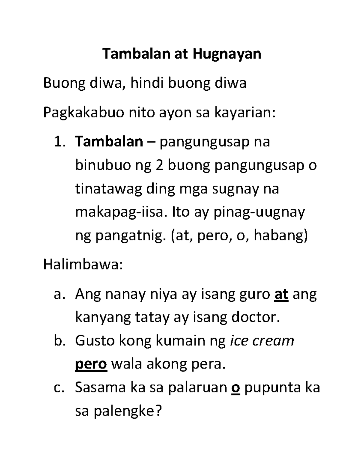 65583668 Tambalan at Hugnayan - Tambalan at Hugnayan Buong diwa, hindi ...