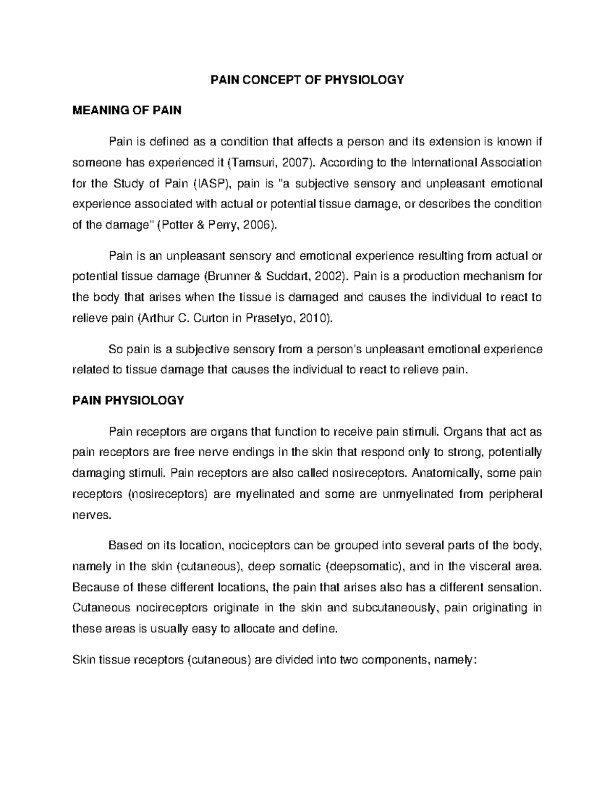 Notes Health - Pain Concept Of Physiology - PAIN CONCEPT OF PHYSIOLOGY ...
