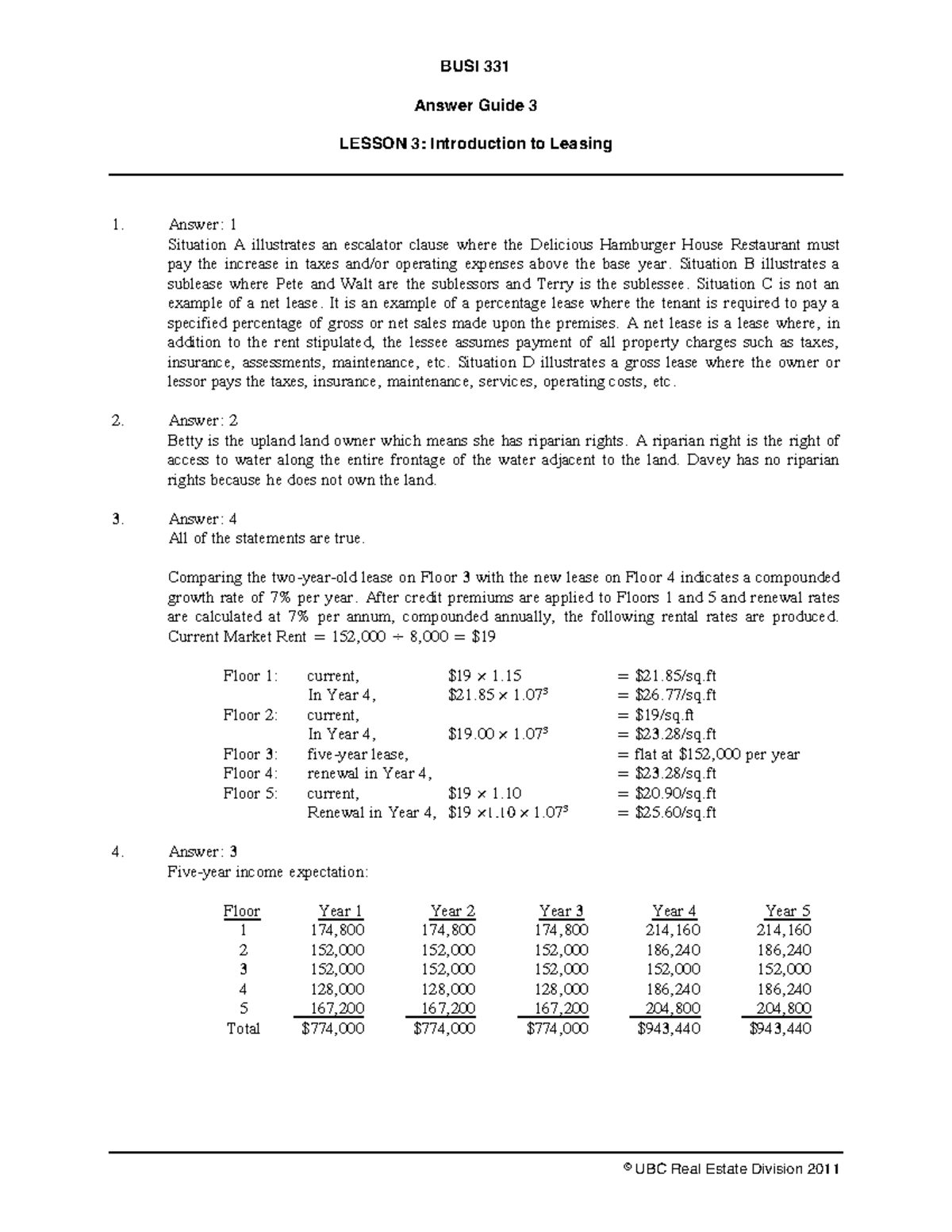 3keyassignview - assignment 3 answers - BUSI 331 Answer Guide 3 LESSON ...