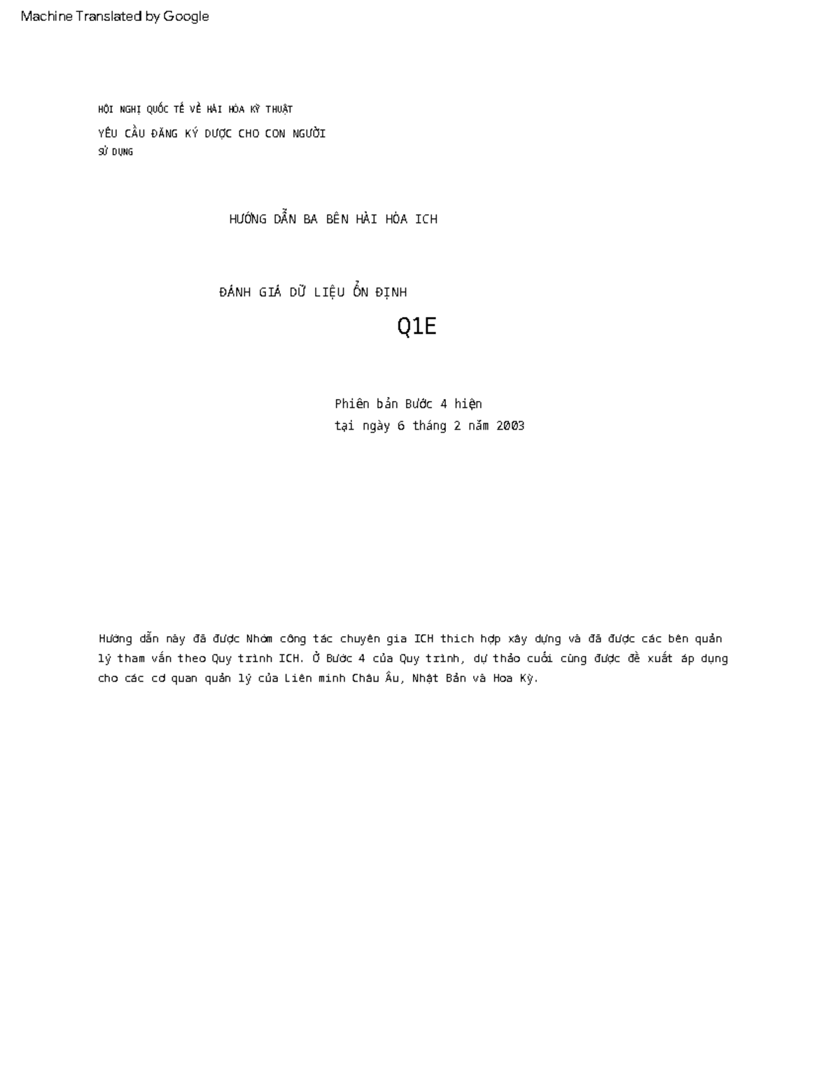 Q1E Evaluation-FOR- Stability-DATA - Q1E ĐÁNH GIÁ DỮ LIỆU ỔN ĐỊNH HƯỚNG DẪN BA BÊN HÀI HÒA ICH ...
