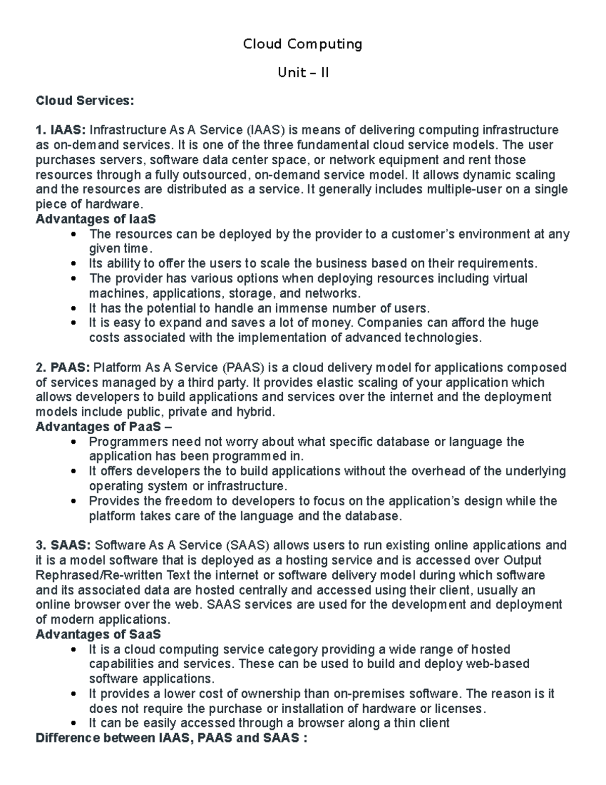 Notes Unit 2 Cloud Computing - Cloud Computing Unit – II Cloud Services ...