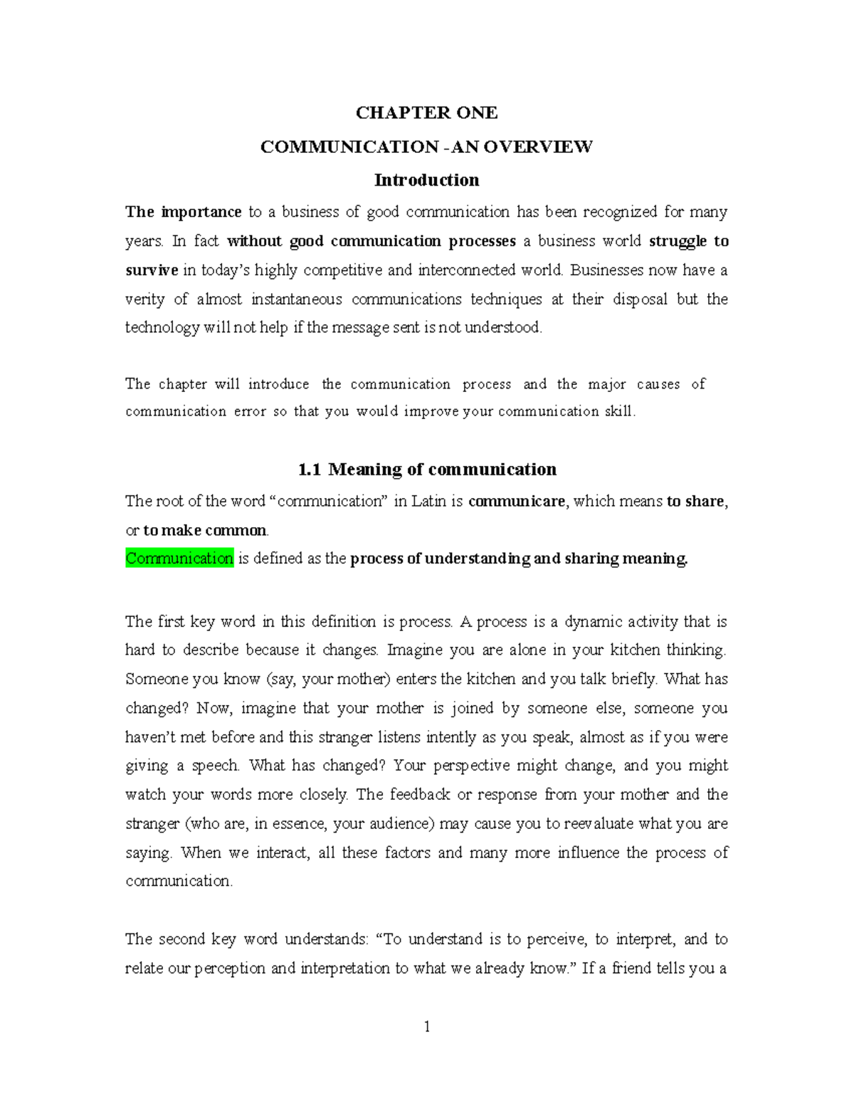 Fiker business communication - CHAPTER ONE COMMUNICATION -AN OVERVIEW Introduction The ...