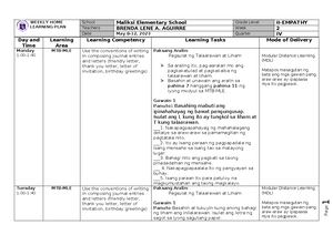 AP2-Q4-W2-day3 - lesson plan - ARALING PANLIPUNAN 2 8:20-9: I. Layunin: Pamantayang ...