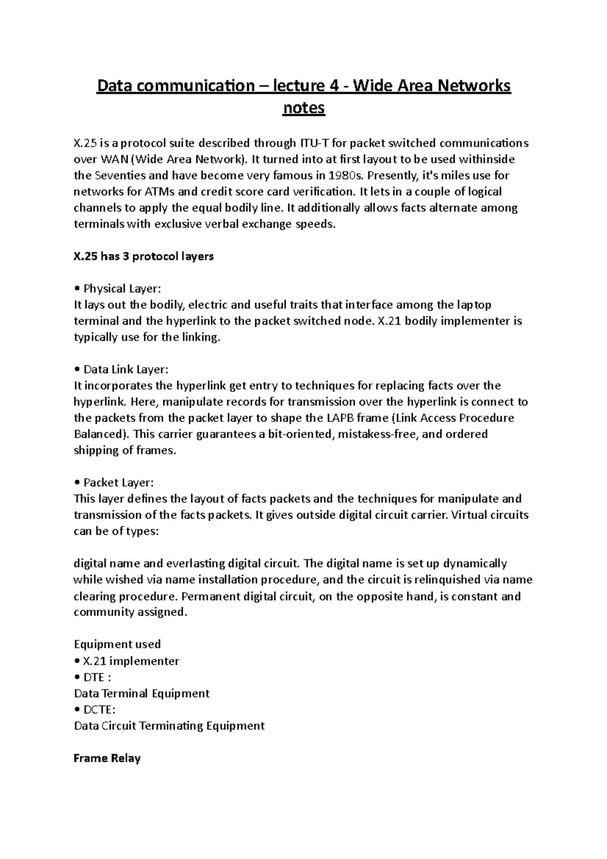Data Communication Lecture 4 Wide Area Networks Notes It Turned Into At First Layout To Be