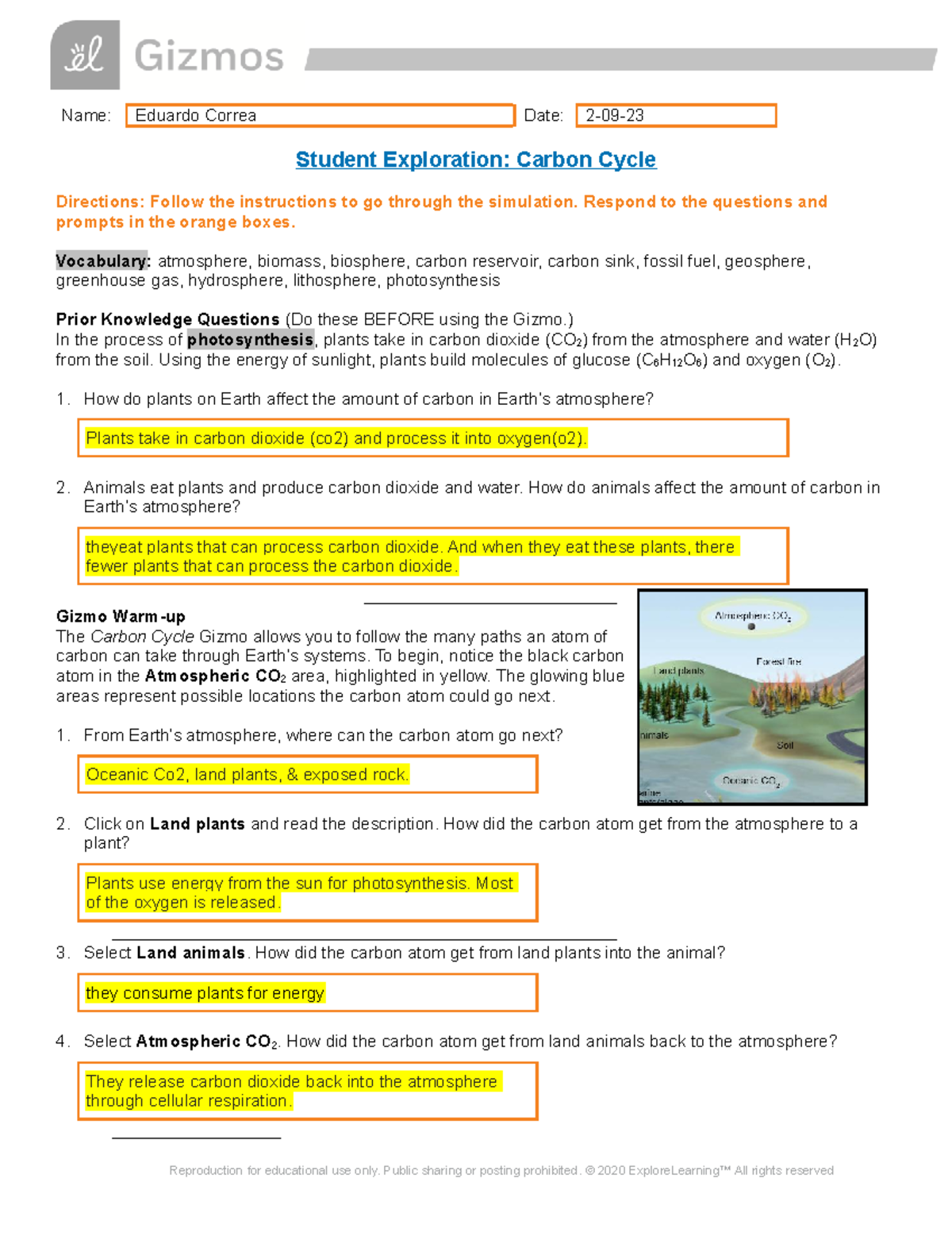 Carbon Cycle Gizmos - Name: Eduardo Correa Date: 2-09- Student ...