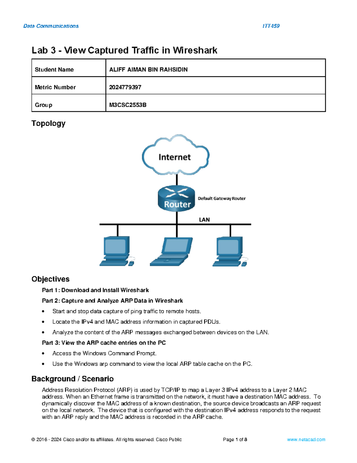 Lab 3 View Captured Traffic In Wireshark Data Communications Itt Lab 3 View Captured