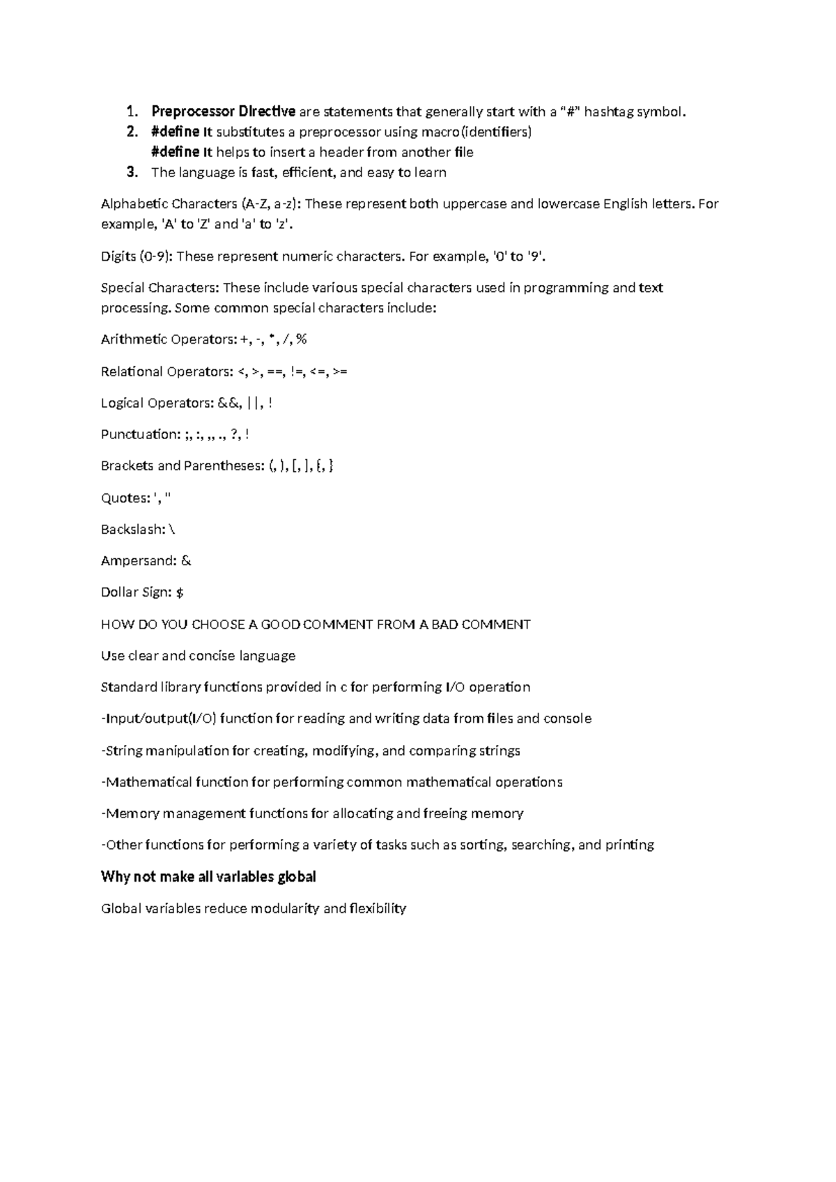 C language qns - Questions - Preprocessor Directive are statements that generally start with a ...