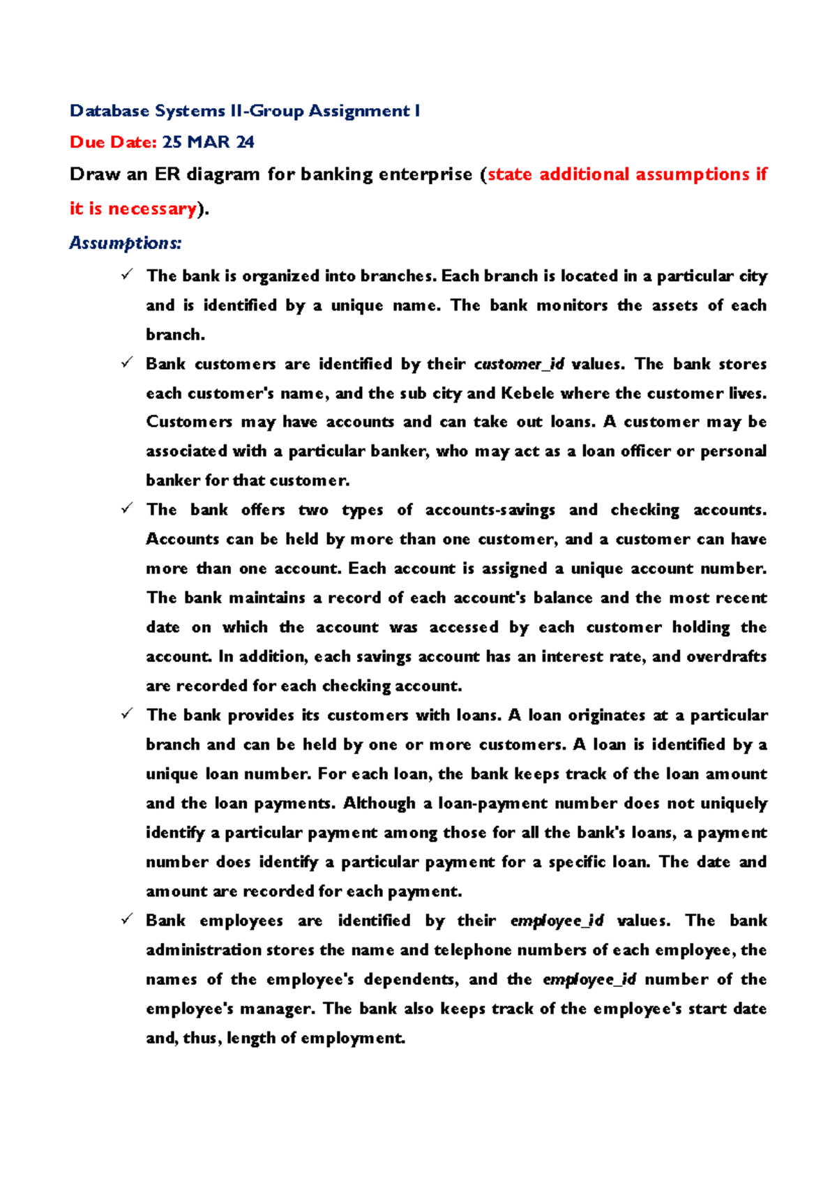 Database Systems II Group Assignment I - Database Systems II-Group Assignment I Due Date: 25 MAR ...