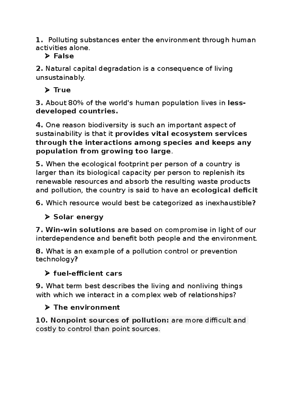 Quiz - quiz environment science - Polluting substances enter the ...