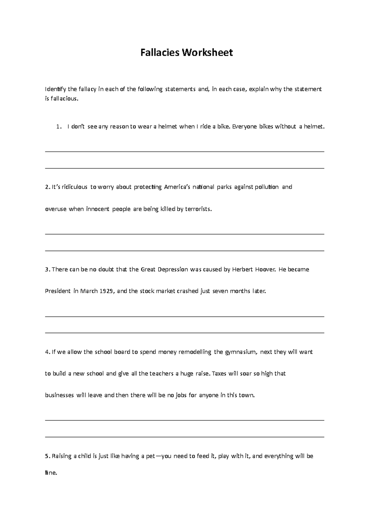Fallacies Worksheet - jnpnpnp - Fallacies Worksheet Identify the ...