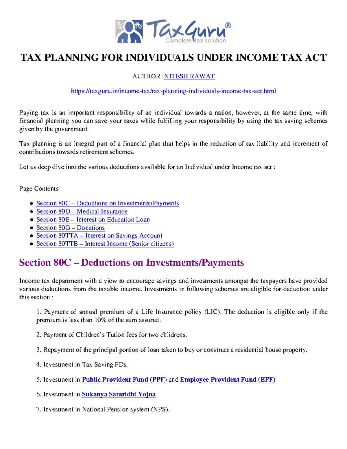 Tax planning for Individuals under Income Tax Act- taxguru - TAX PLANNING FOR INDIVIDUALS UNDER ...