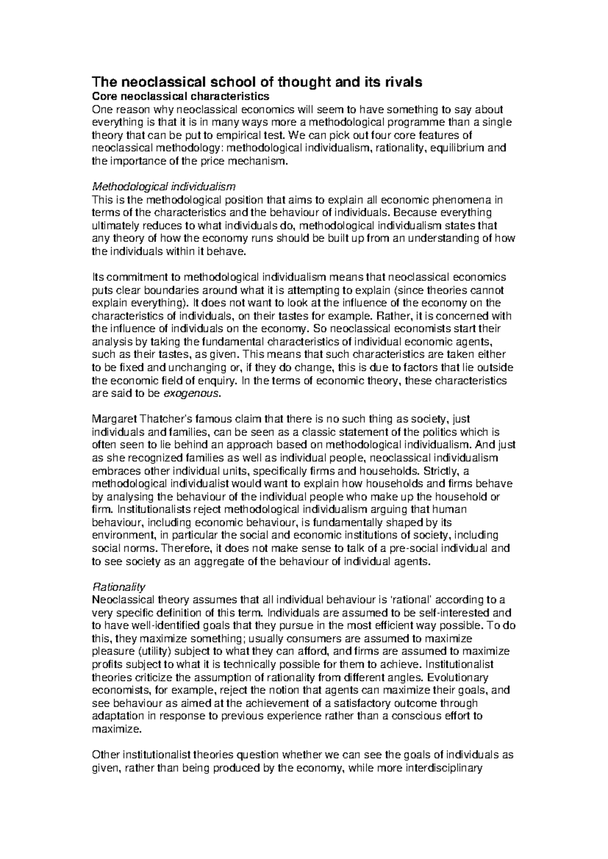 Neoclassics - eco - The neoclassical school of thought and its rivals ...