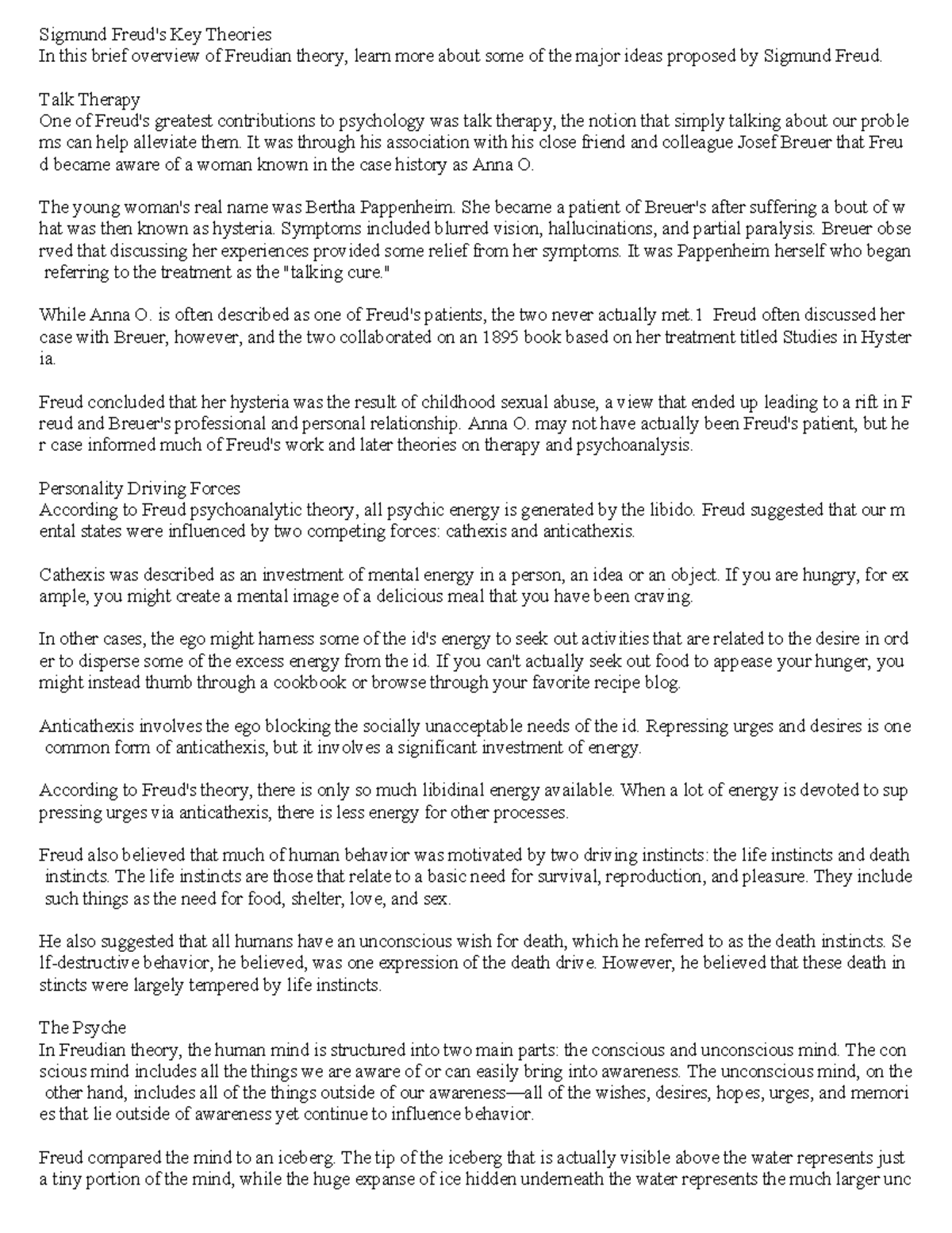 Sigmund Freud - Lecture notes 2 - Sigmund Freud's Key Theories In this ...