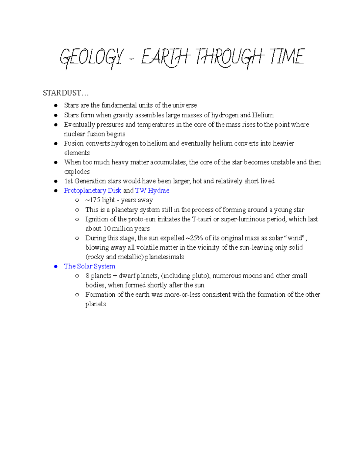 Stardust… - GEOLOGY - EARTH THROUGH TIME STARDUST... Stars are the ...