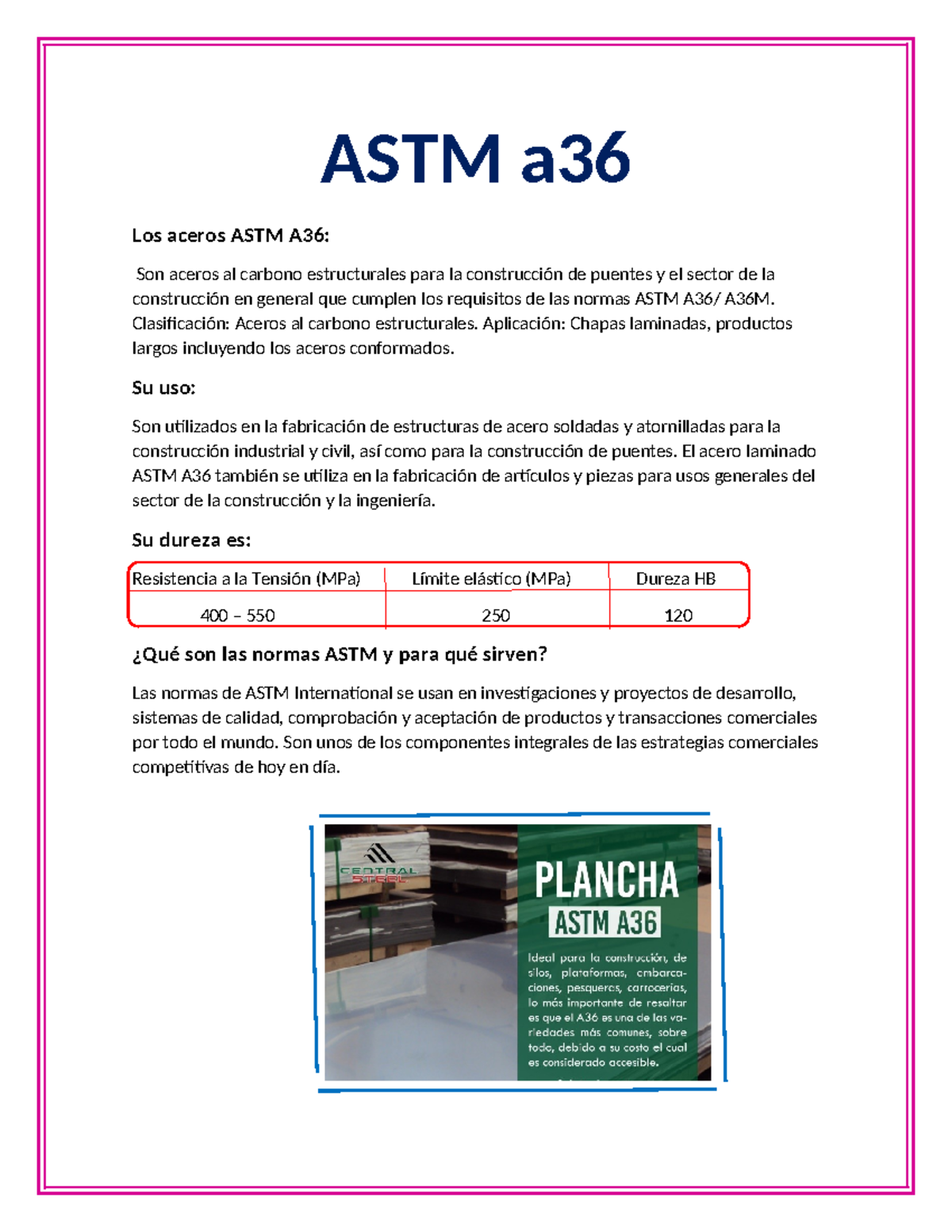 ASTM a36 - TRABAJO - ASTM a Los aceros ASTM A36: Son aceros al carbono ...