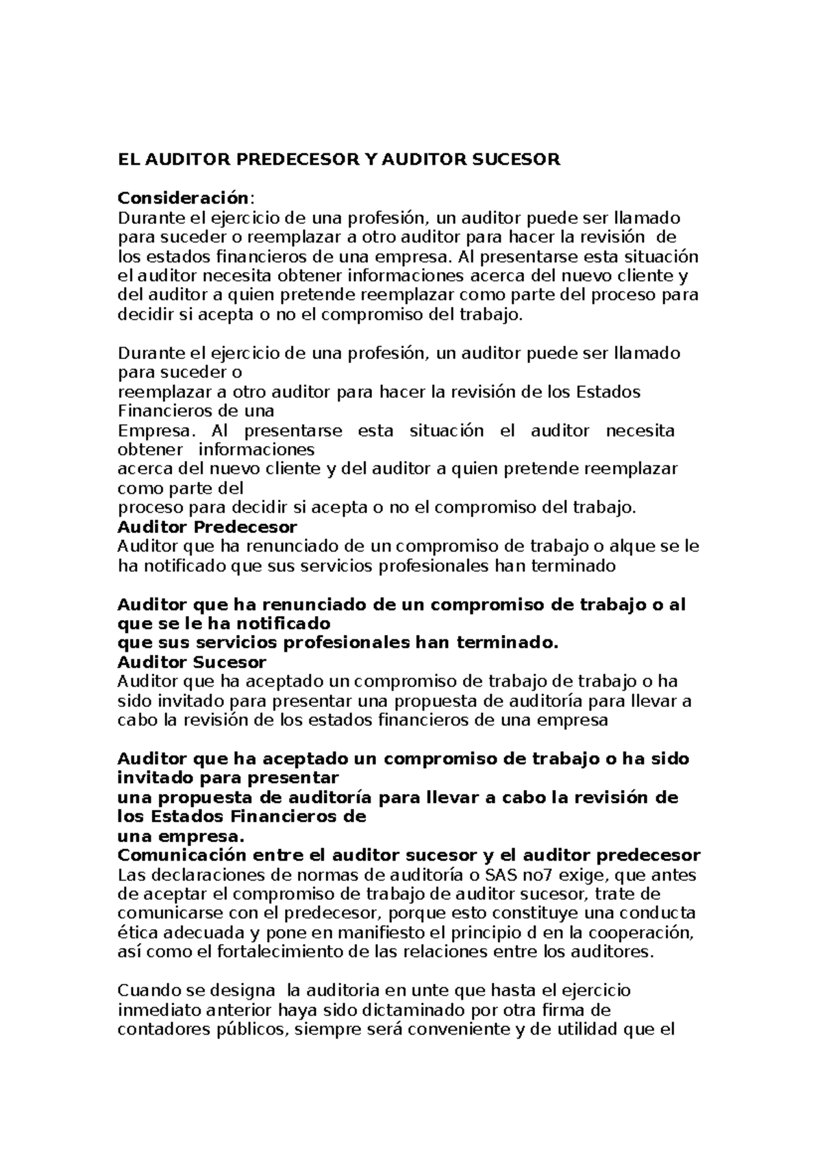 EL Auditor Predecesor Y Auditor Sucesor informe de lectura - EL AUDITOR ...