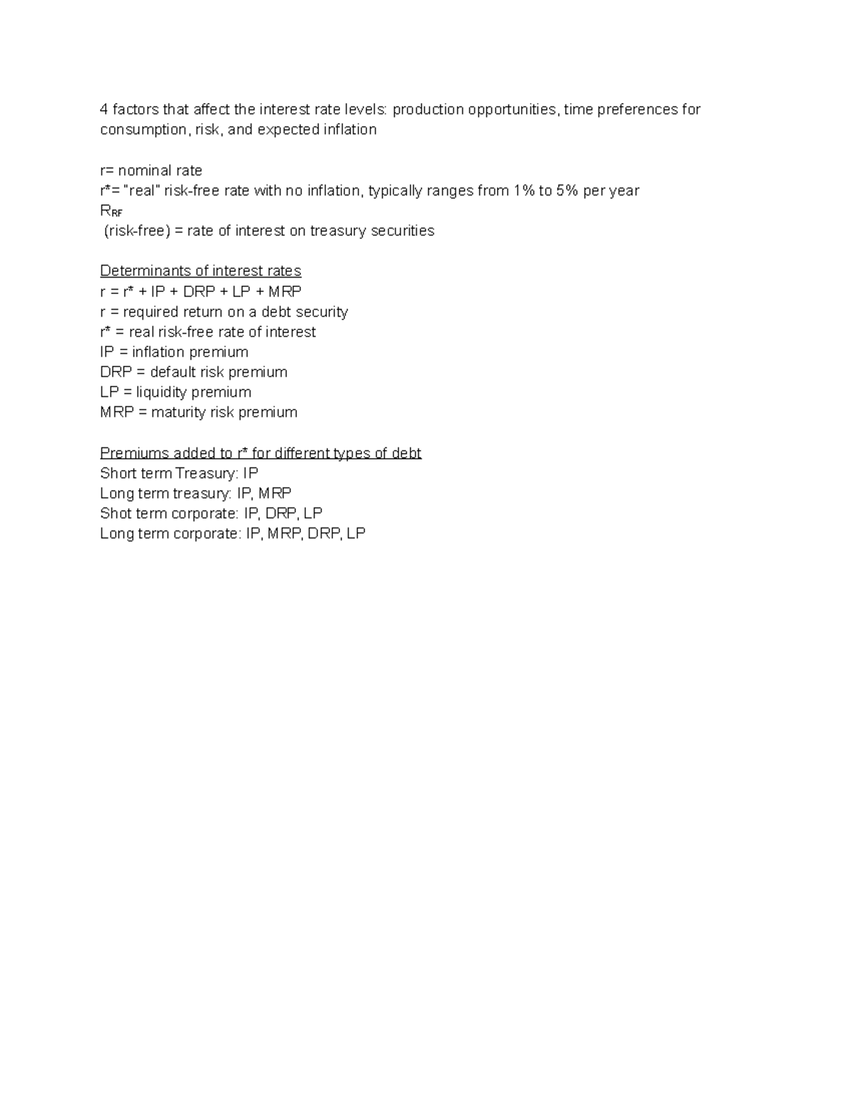 Chap. 6 - Chapter 6 corporate Finance lecture notes - 4 factors that ...