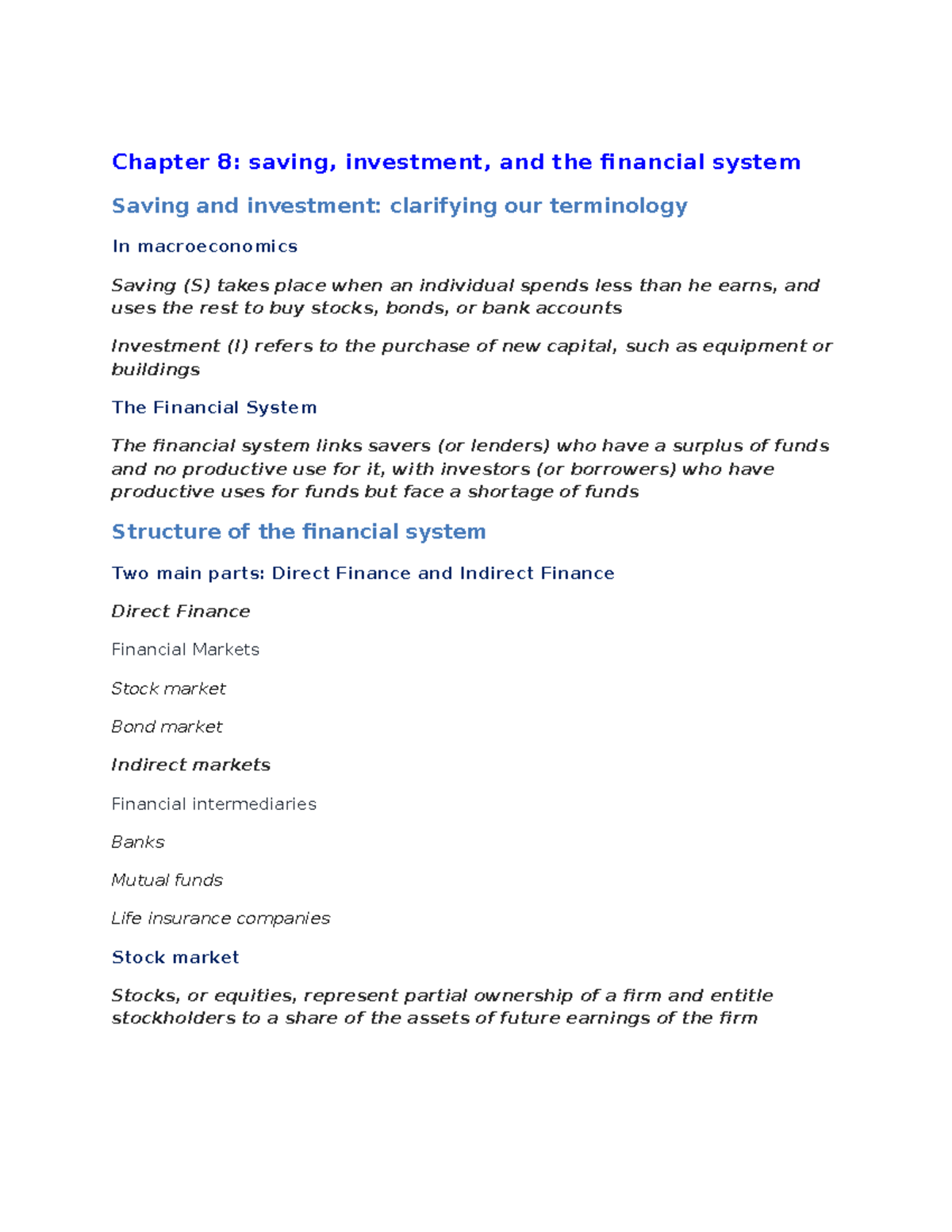 Macro Unit 2B - Chapter 8: saving, investment, and the financial system ...