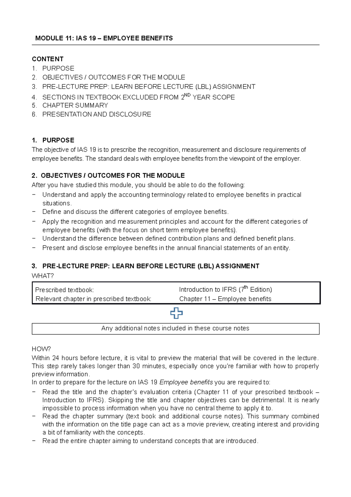Module 11– Employee Benefits - MODULE 11: IAS 19 – EMPLOYEE BENEFITS ...