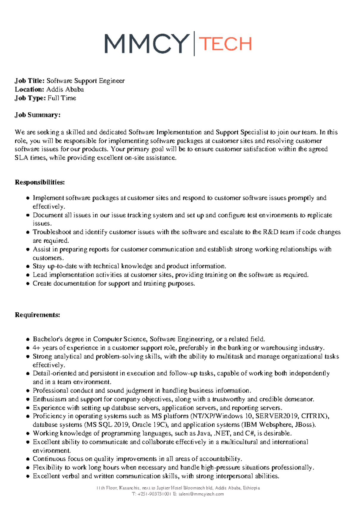 Software Support Engineer - Job Title: Software Support Engineer ...