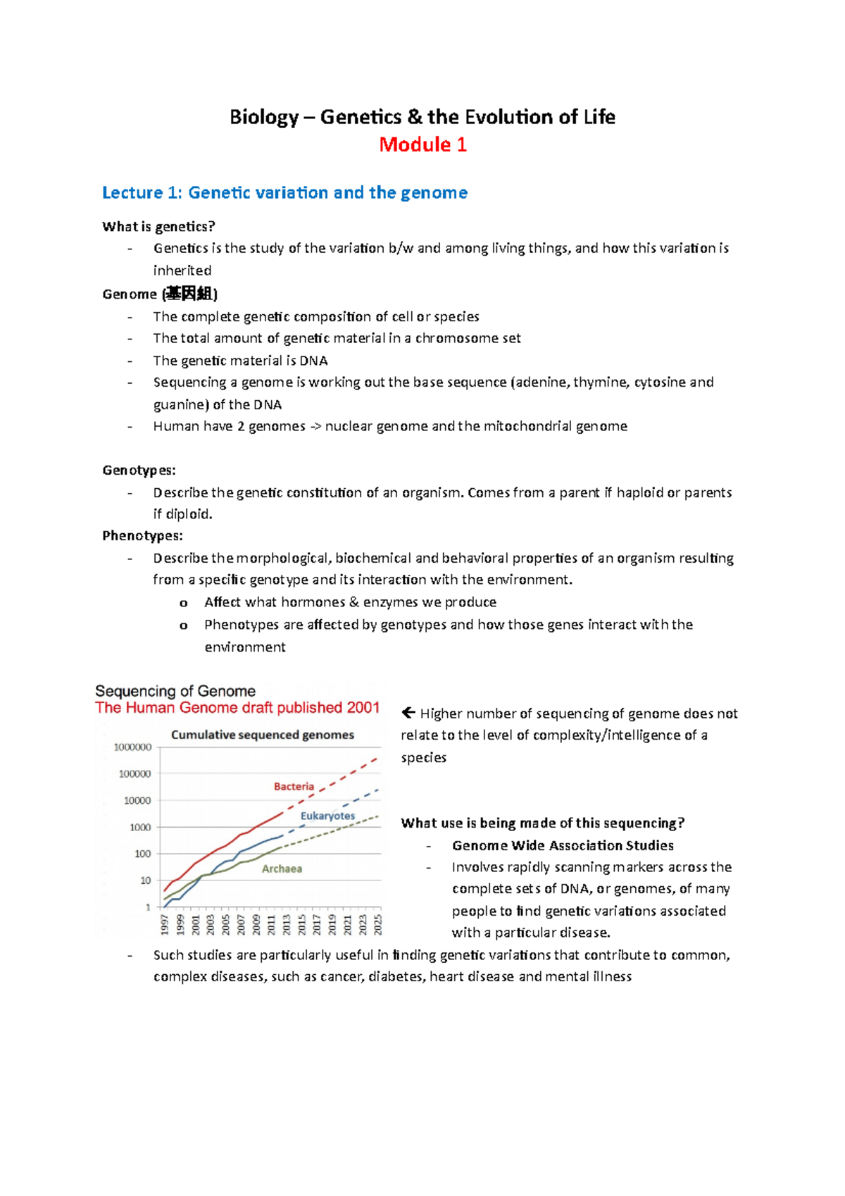 BIO - Genetics & Evolution of Life - Module 1 - Biology – Genetics &amp ...
