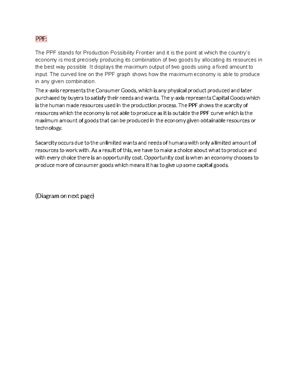 PPF curve - help - PPF: The PPF stands for Production Possibility ...