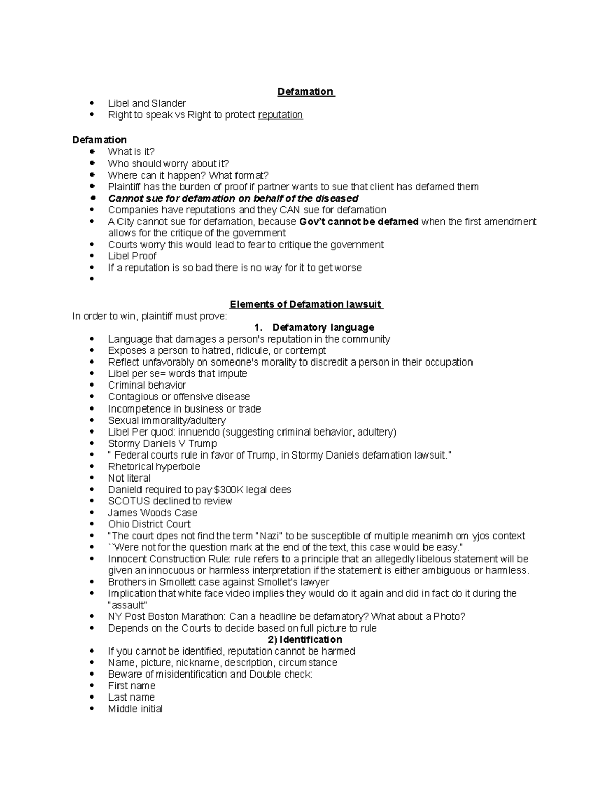Defamation Lecture - Journalism Law + Media MW - Defamation Libel and ...