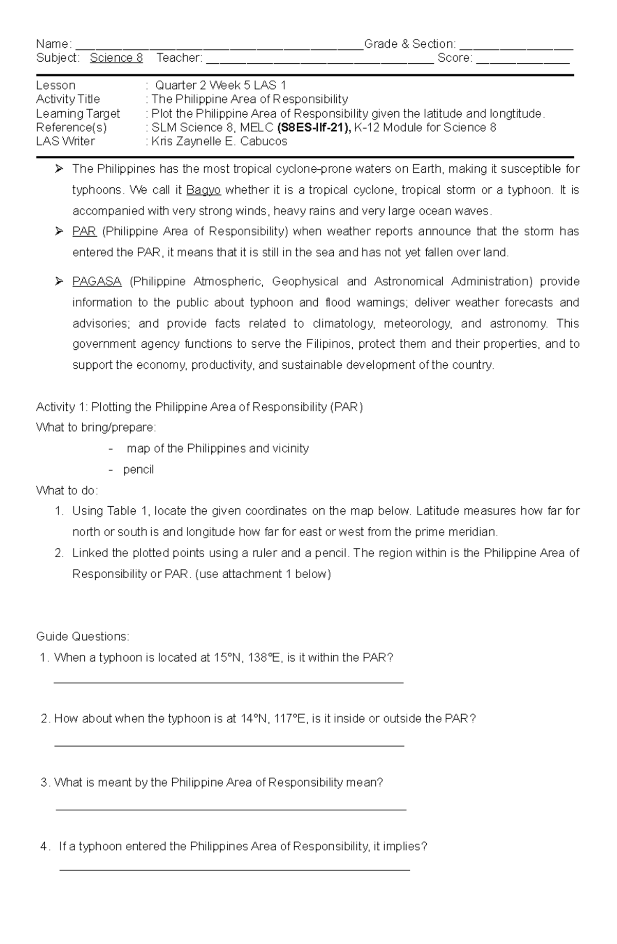 Science 8 Q2 Week5 LAS1 - Name ...