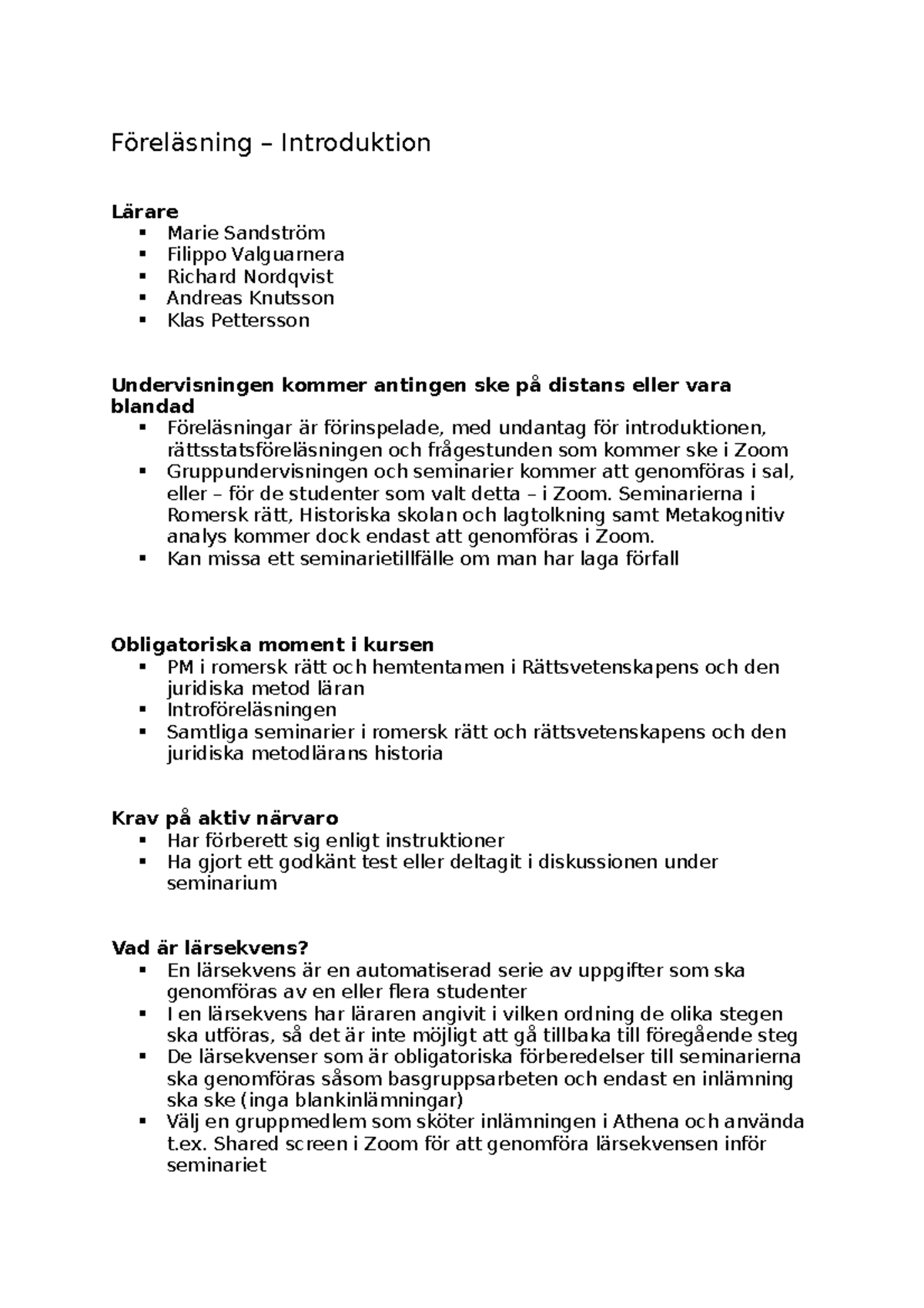 F - intro - Föreläsning – Introduktion Lärare Marie Sandström Filippo ...
