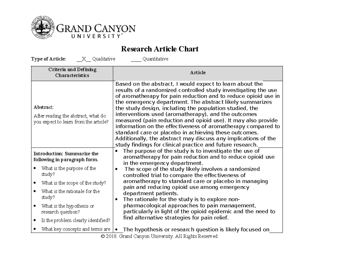 NSG 324 RS Research Article Chart - Research Article Chart Type of ...