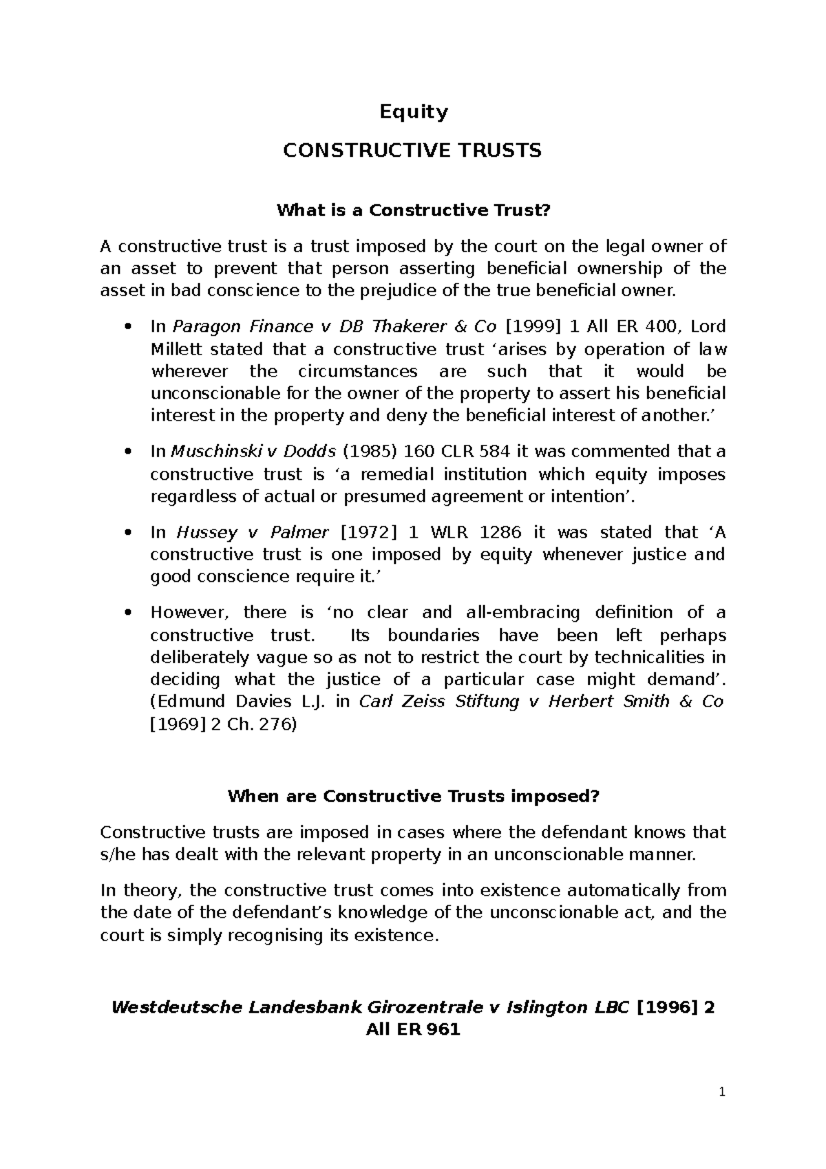 Constructive Trusts Handout - Equity CONSTRUCTIVE TRUSTS What is a ...