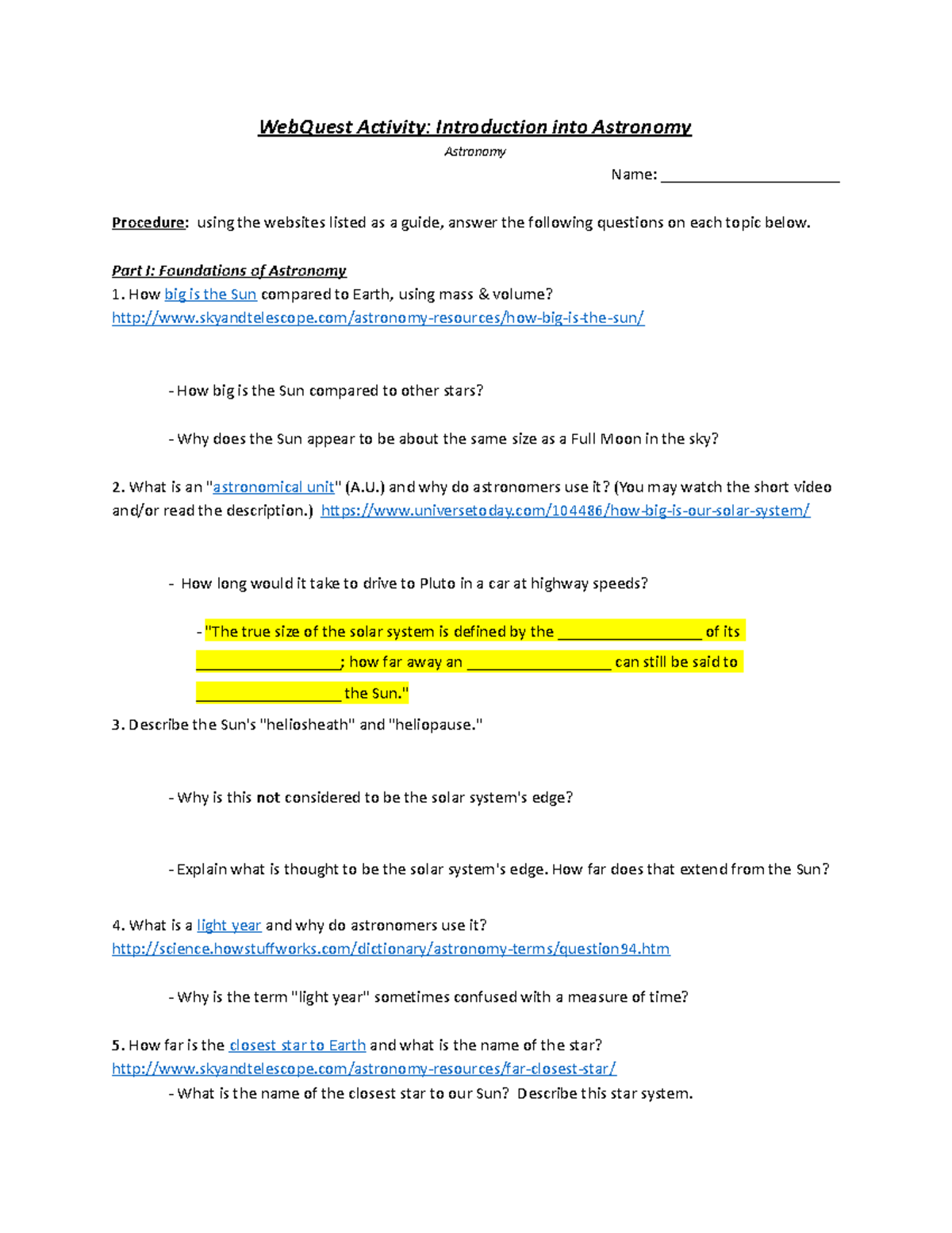 Web Quest Unit 1 parts 1-2 - WebQuest Activity: Introduction into ...