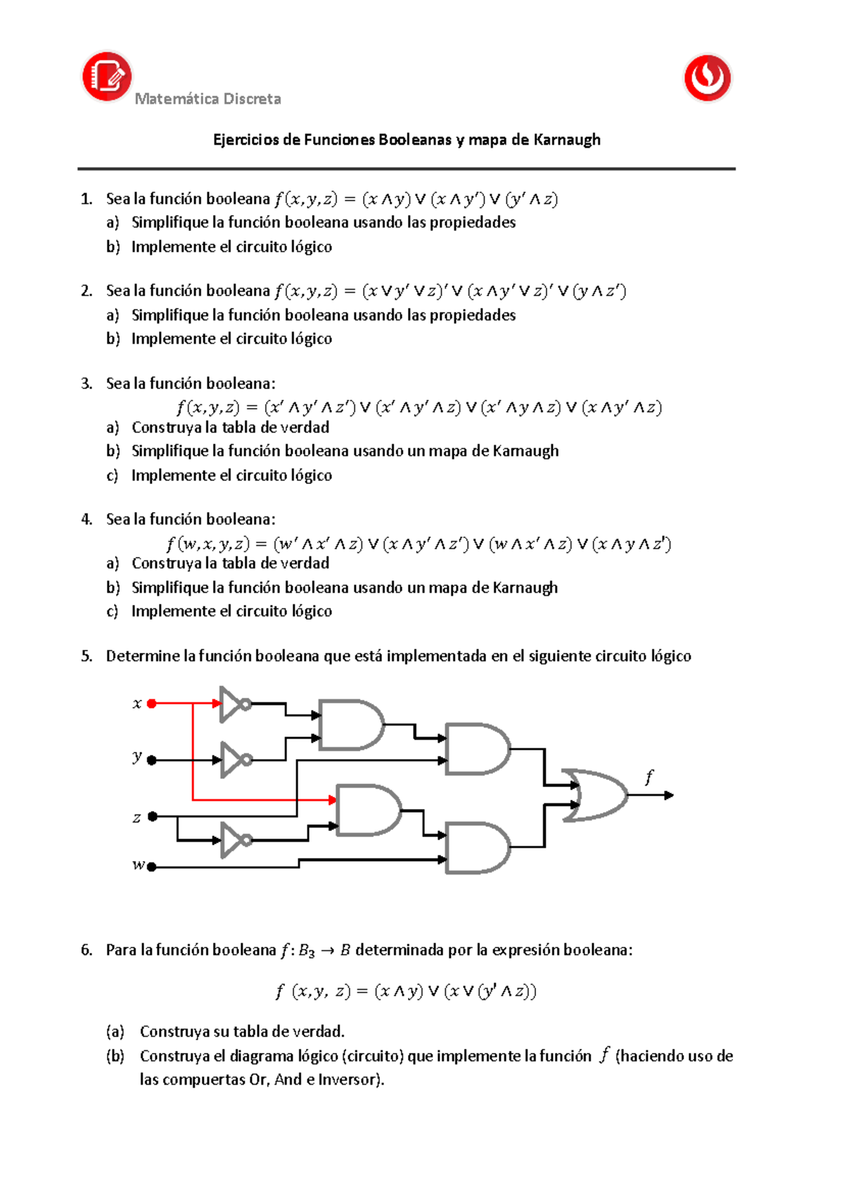 Funciones booleanas y mapa de Karnaugh - (b) Construya el diagrama lógico (circuito) que ...