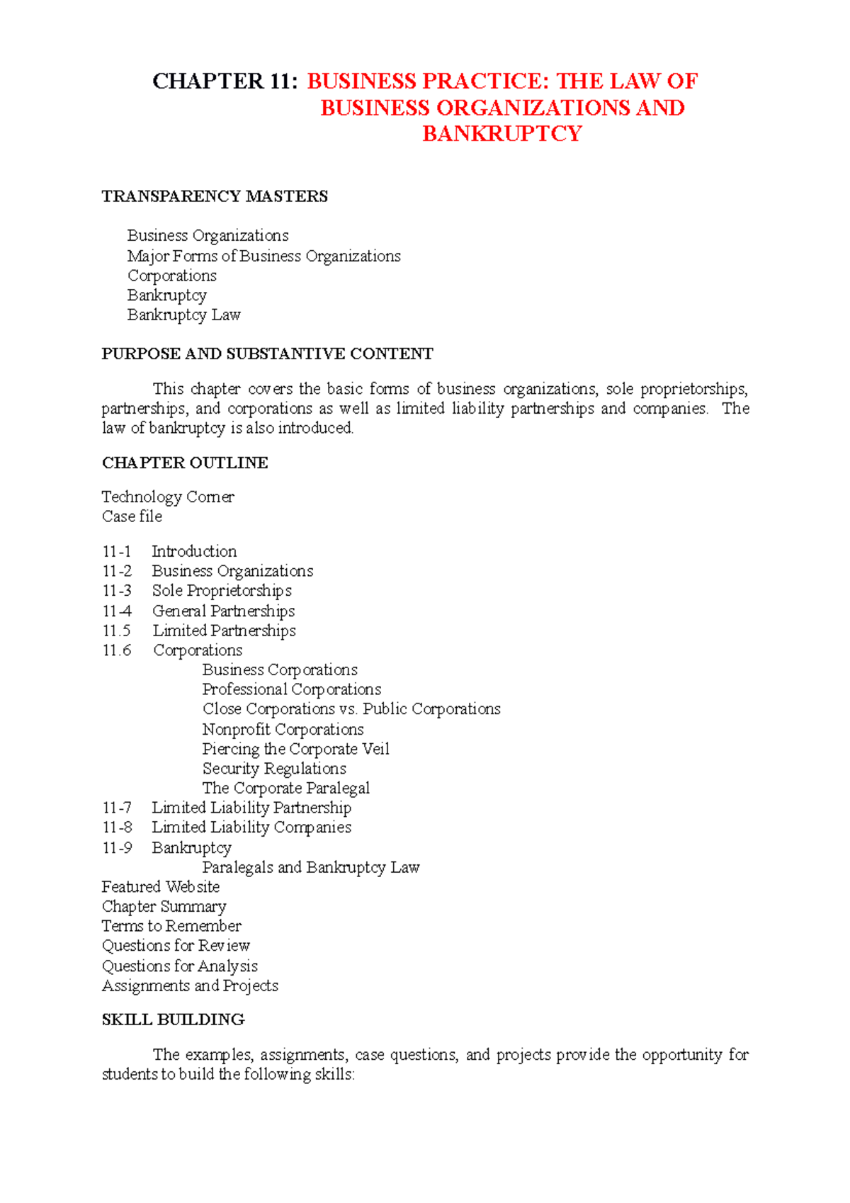 Ch11 Business Practice The Law of Business Organizations Bankruptcy ...