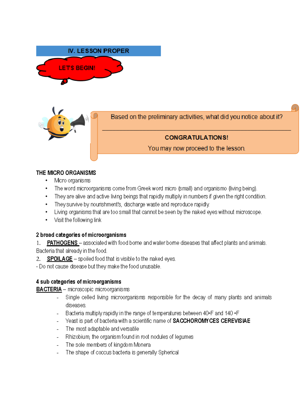 Lesson-2 - Lesson - THE MICRO ORGANISMS Micro organisms The word ...