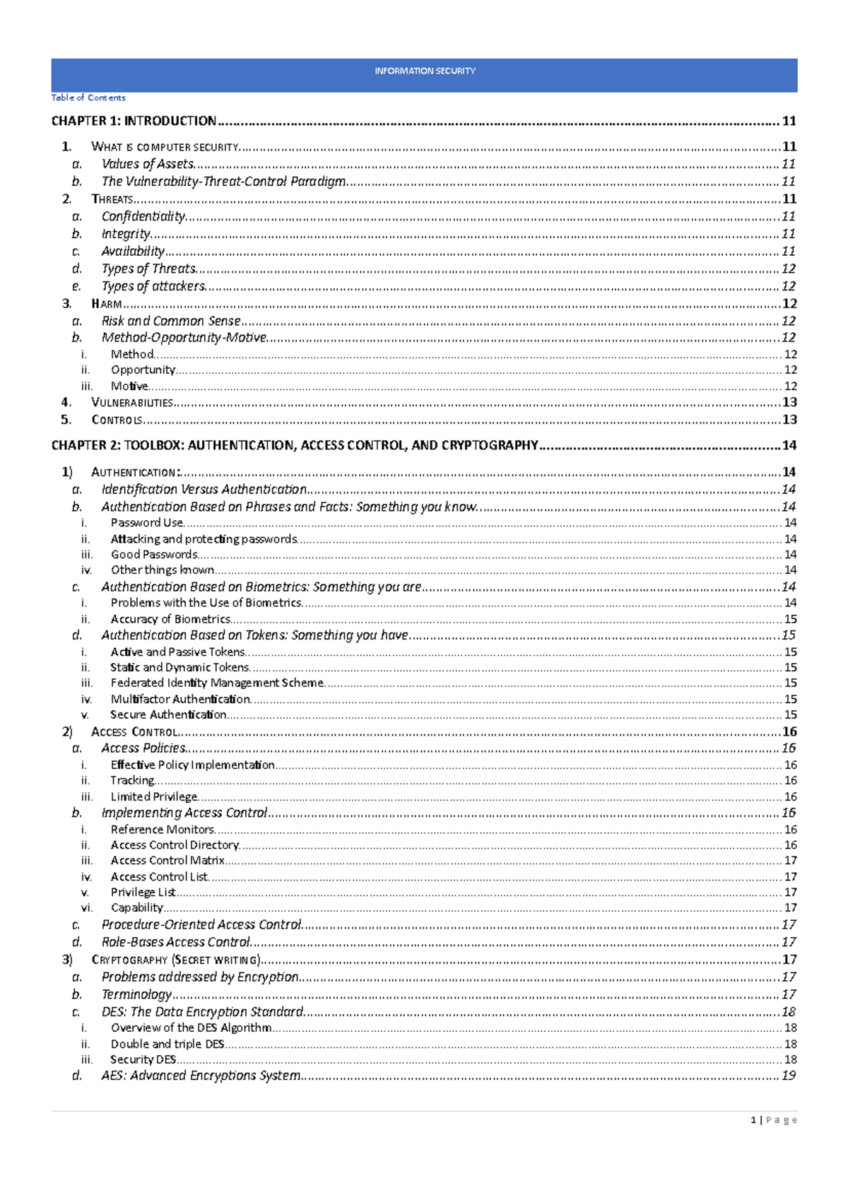 Information Security Study Notes - Table of Contents CHAPTER 1: - Studocu