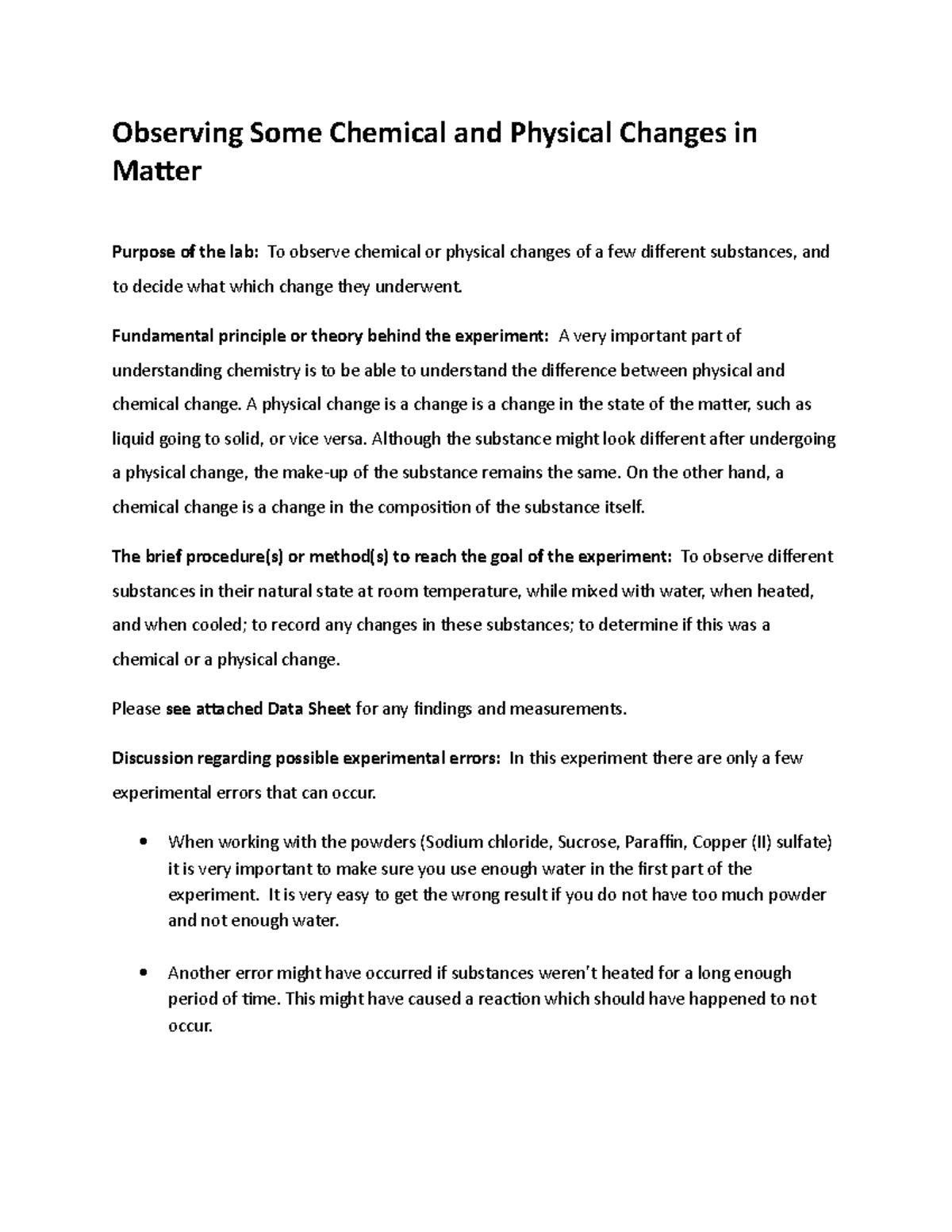 Observing Some Chemical and Physical Changes in Matter - Observing Some ...