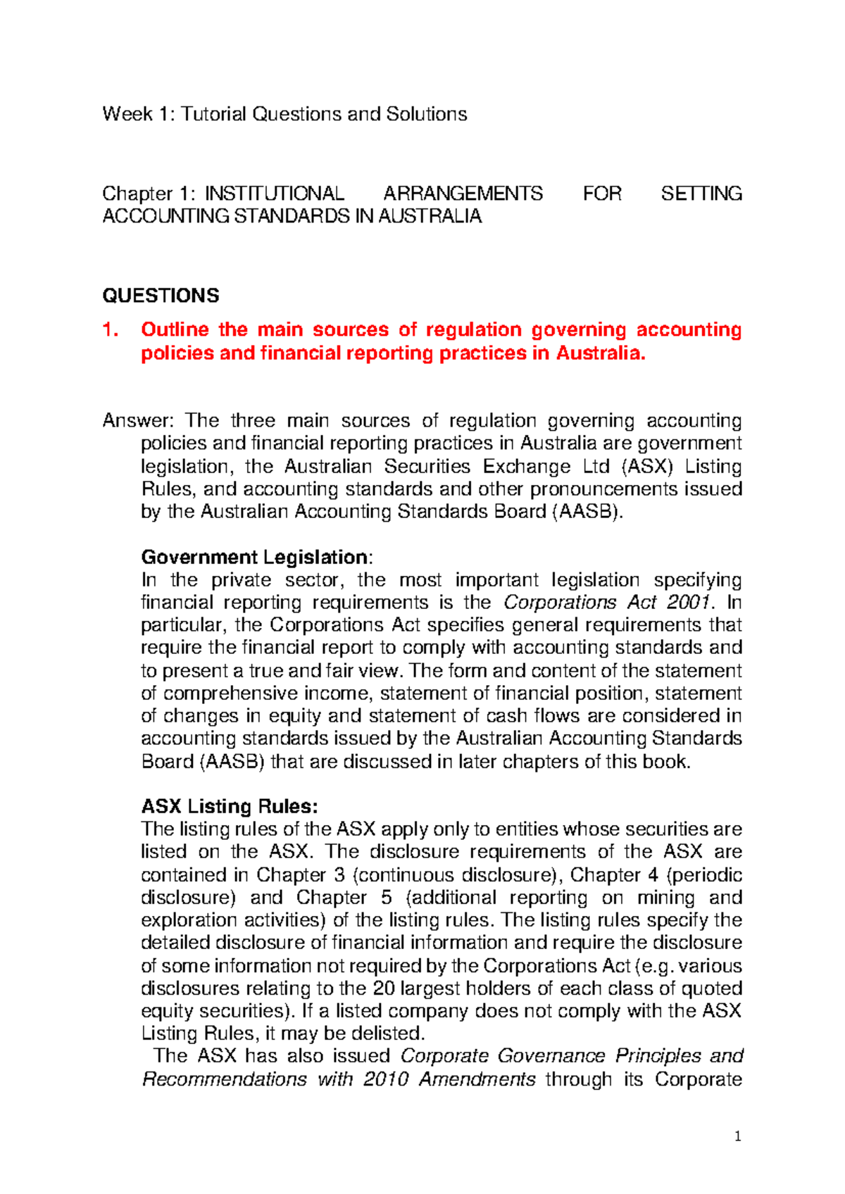 Financial accounting - Week 1: Tutorial Questions and Solutions Chapter ...