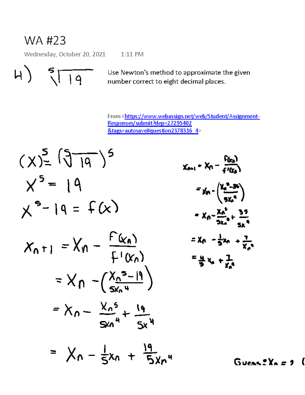 WA 23 - Professor: Murray Cox - WA Wednesday, October 20, 2021 1:11 PM ...