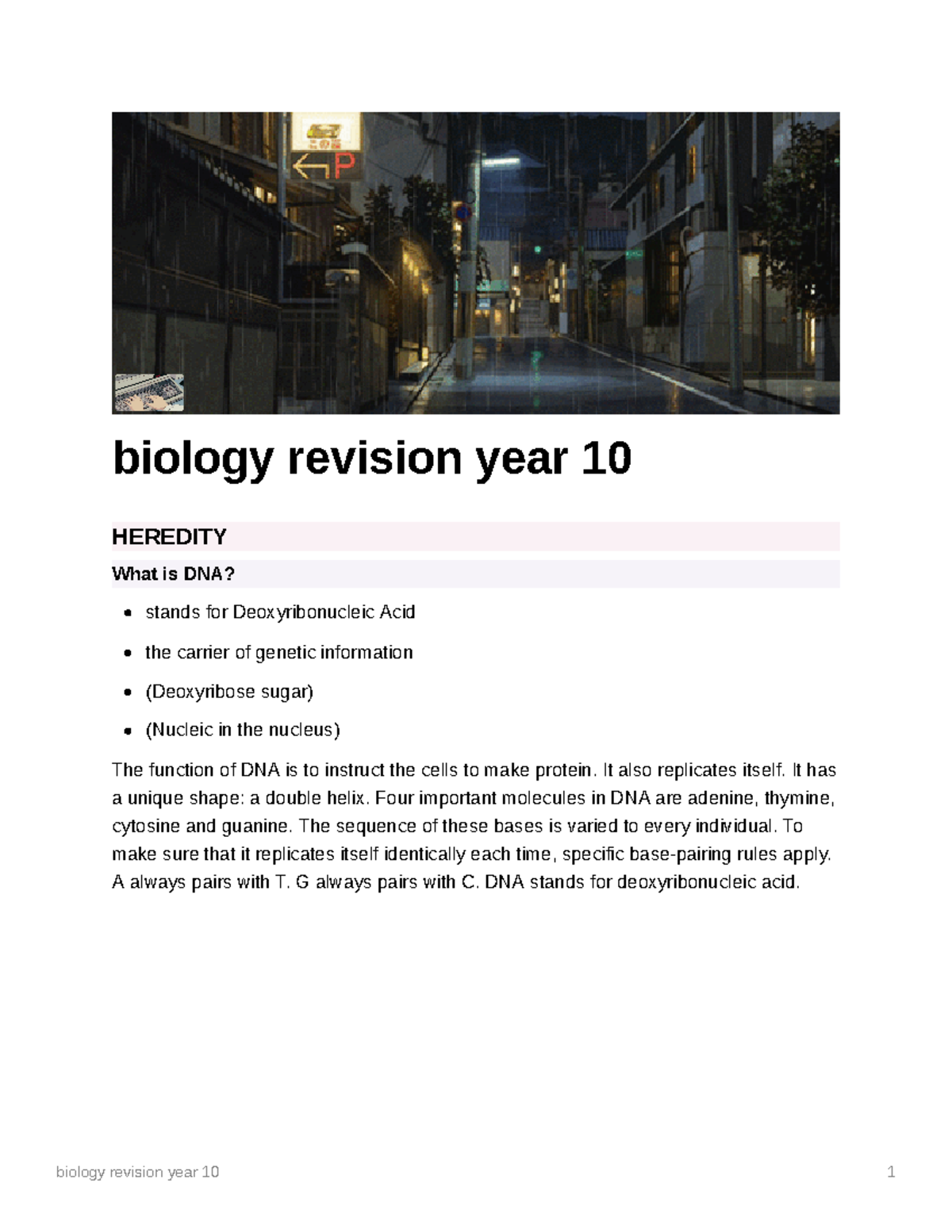 Bio year 10 notes - biology revision year 10 HEREDITY What is DNA ...